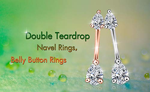OUFER 14G 316L Surgical Steel Double Teardrop CZ Navel Piercing Rings Belly Button Rings Jewelry