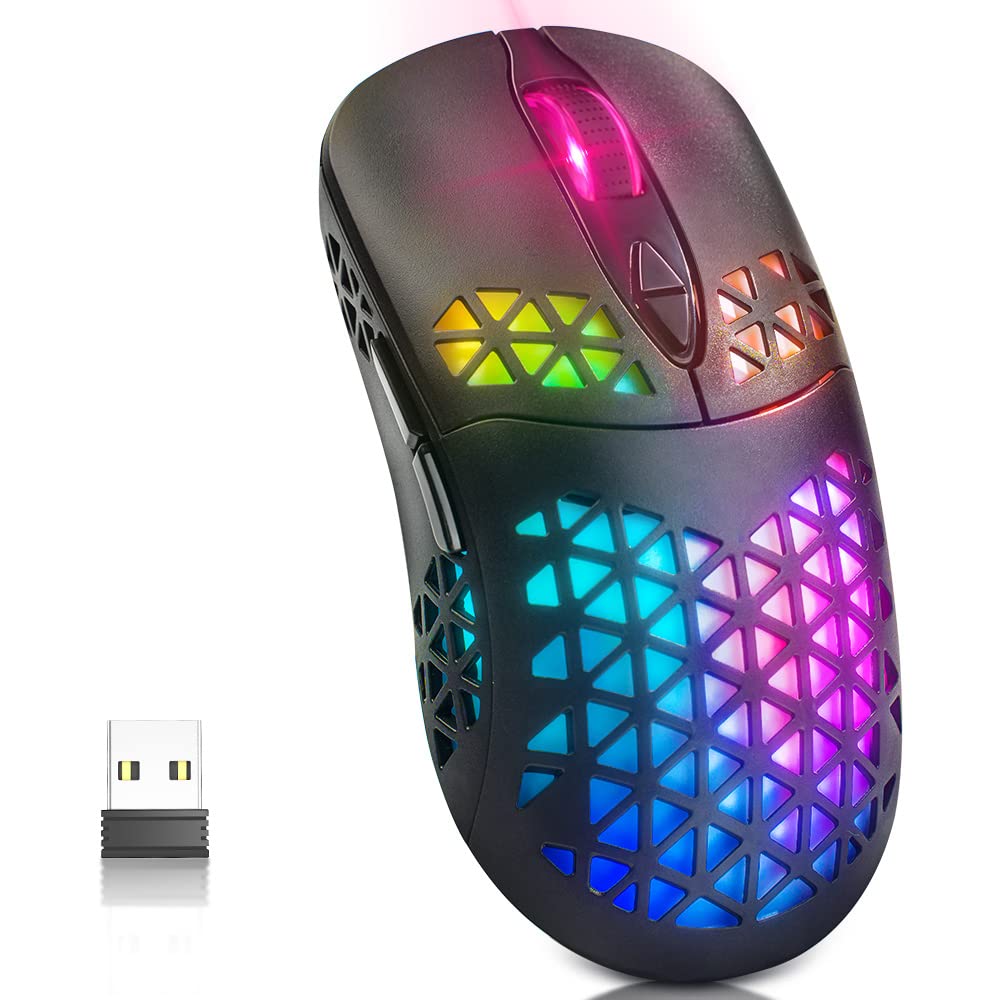WolfLawS Wireless Gaming Mouse, Rechargeable Computer Mouse USB Mice with Honeycomb Shell