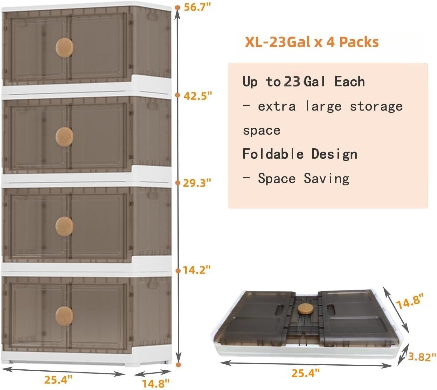 SHELLAJUN Stackable Storage Bins with Lids, 368Qt Storage Bins with Lids, Closet Organizers and Storage, Foldable Plastic Collapsible Storage Bins with Wheels for Home, Office, Dorm Room,4 Pack