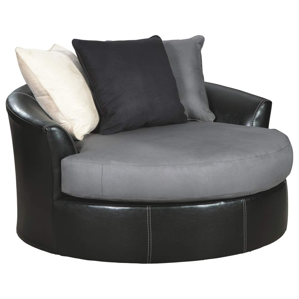 Signature Design by Ashley Jacurso Oversized Swivel Accent Chair with 3 Pillows, Gray & Black