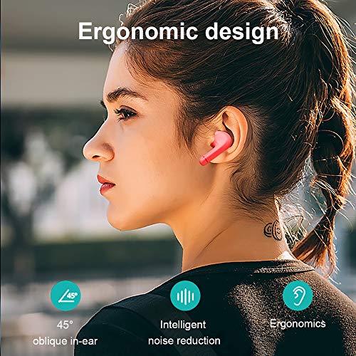 SLuB Wireless Earbuds,Noise Cancelling Bluetooth 5.1 Deep Bass Earbuds,30H Playtime,IPX6 Waterproof Earphones,in-Ear Headphones with Mic,Touch Control and USB Charging Case for iPhone Android Pink