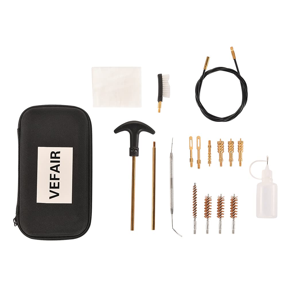 VEFAIR Universal Handgun Cleaning Kit Gun Cleaning Kit Brass Jags Tips Nylon Brushes for .357/9mm.40.45 Caliber Pistols with Zipper Closed Portable Case