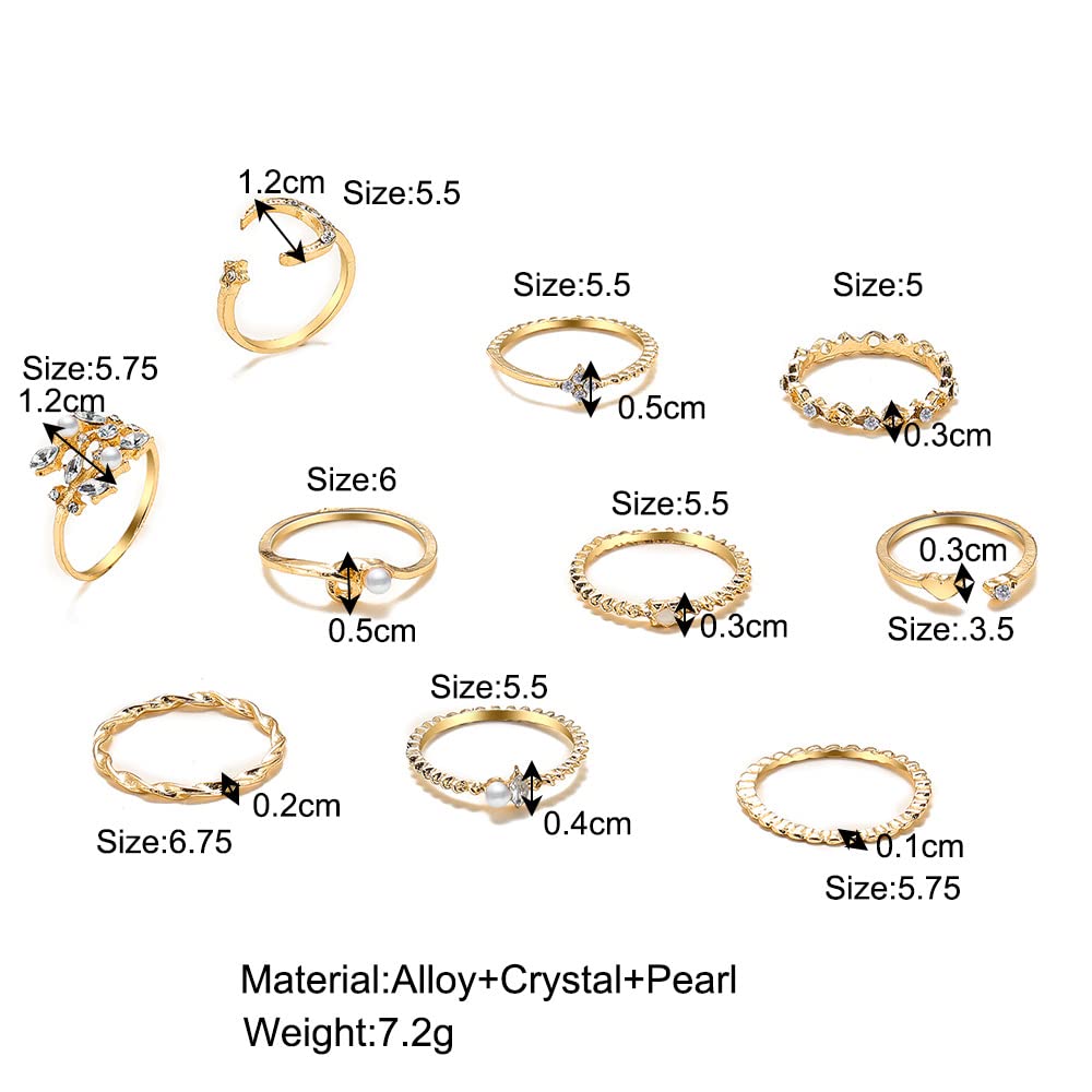 Uarein Boho Gold Stacking Rings for Women, Knuckle Stackable Star Moon Flower Joint Finger Rings Set (A)