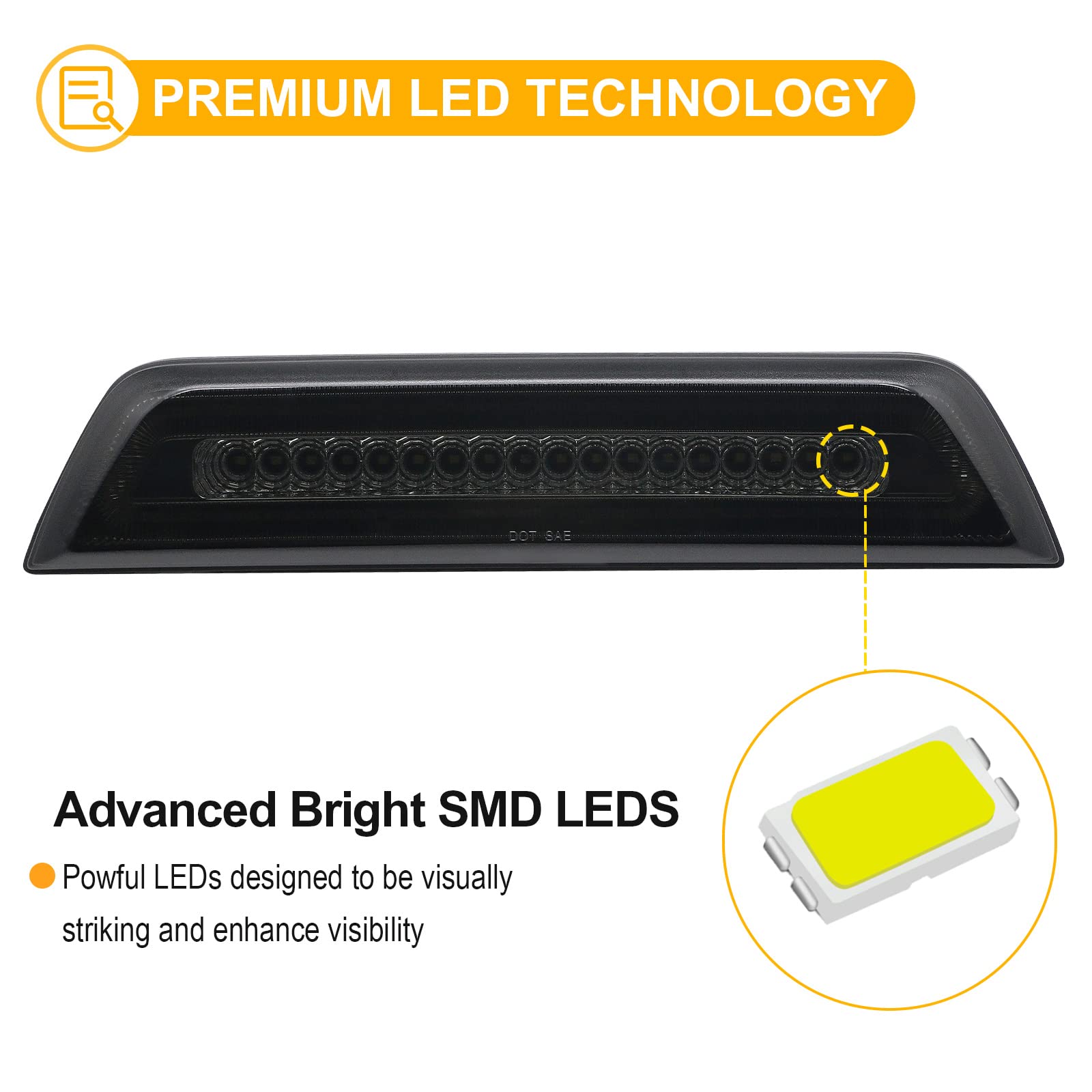 R&F Auto Smoked Lens Strobe LED 3rd Third Brake Light Replacement for Tacoma 2016-2023 Limited SR SR5 TRD Off-Road TRD Pro Sport Roof Cargo Lights Pickup High Mount Stop Lamp (For Double Cab ONLY)