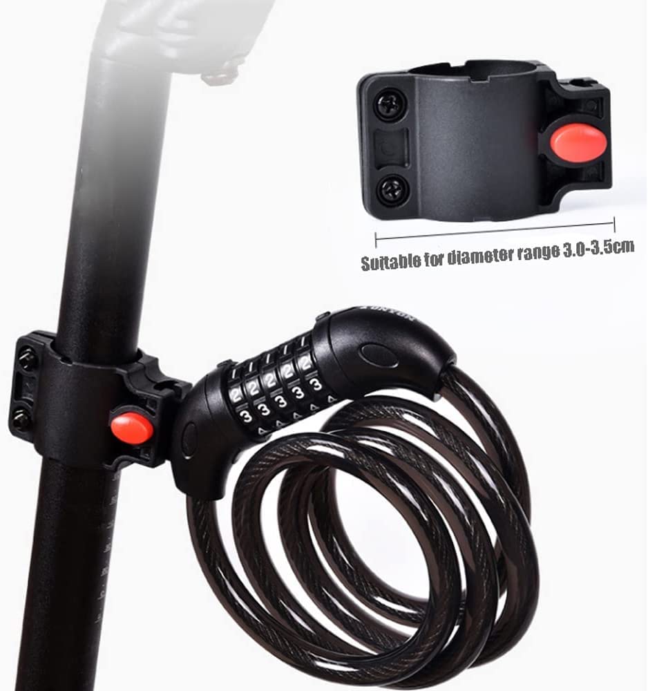UPPVTE 120cm Roll Bicycle Lock,Portable Girl Child Password Lock with Lock Frame Anti-Theft Lock 5-Digit Resettable Combination Locks Anti-Theft Lock (Color : Black)