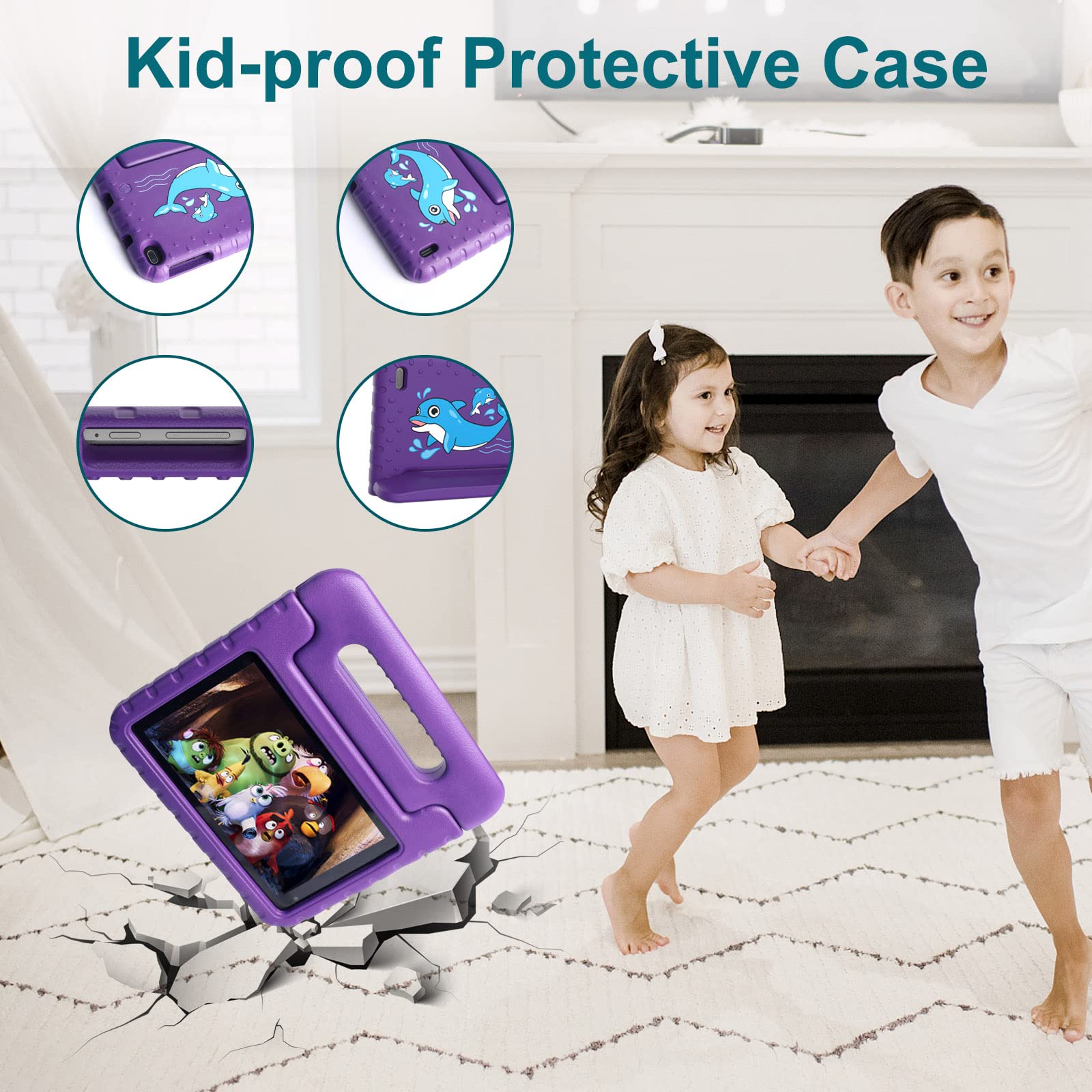 Tablet for Kids, AOCWEI 7 inch Android 11 Toddler Kid Tablet, 2GB RAM 32GB ROM, Quad Core, Parental Control Mode, Kids Software Pre-Installed, Cute Kid-Proof Case, WiFi, Bluetooth, Learning (Purple)
