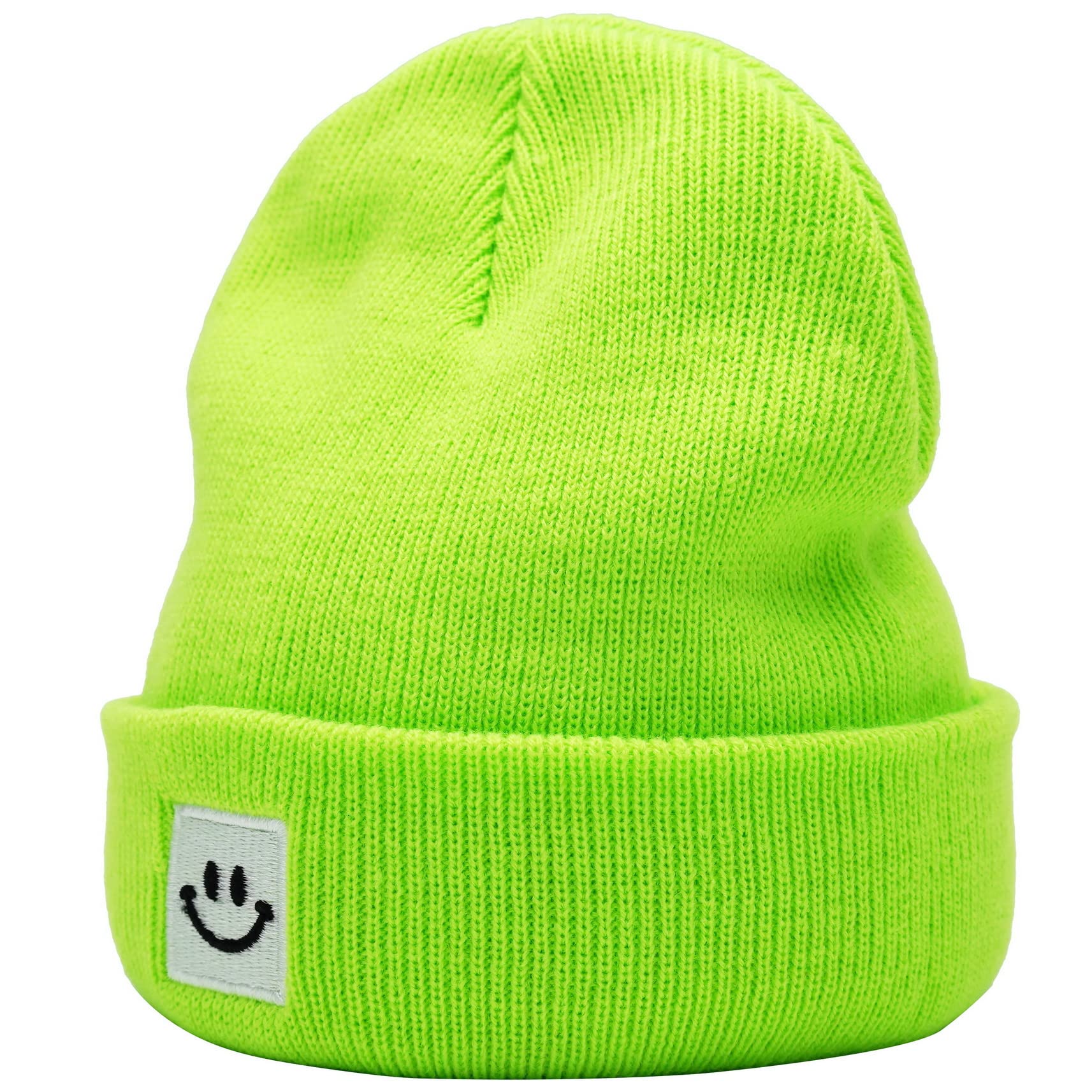 Vashion Knit Cuffed Beanie Hat for Men Women Lime Green Beanie