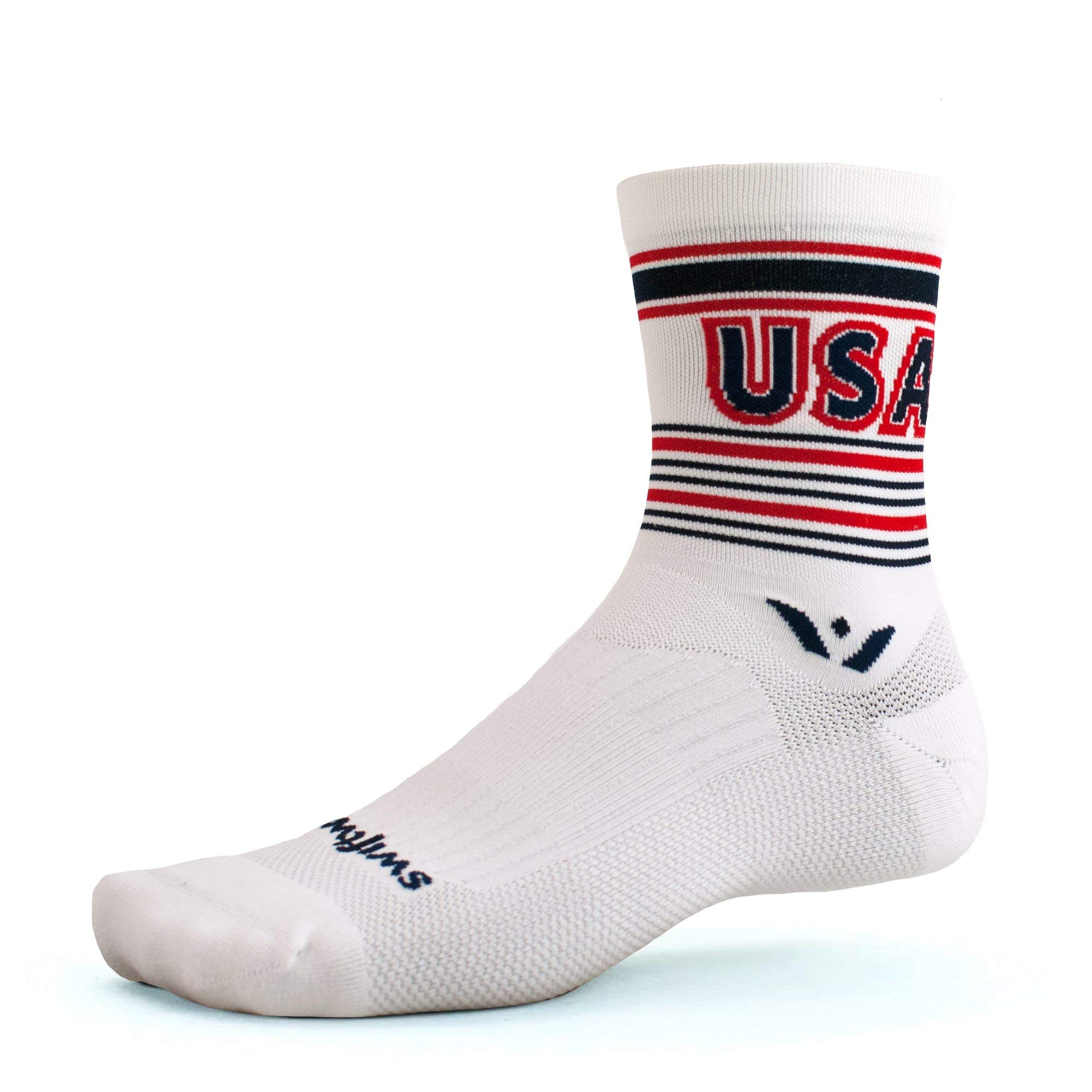 Swiftwick- VISION FIVE Tribute Running & Cycling Socks, Fast Dry, Cushioned, Crew (USA Retro, Medium)