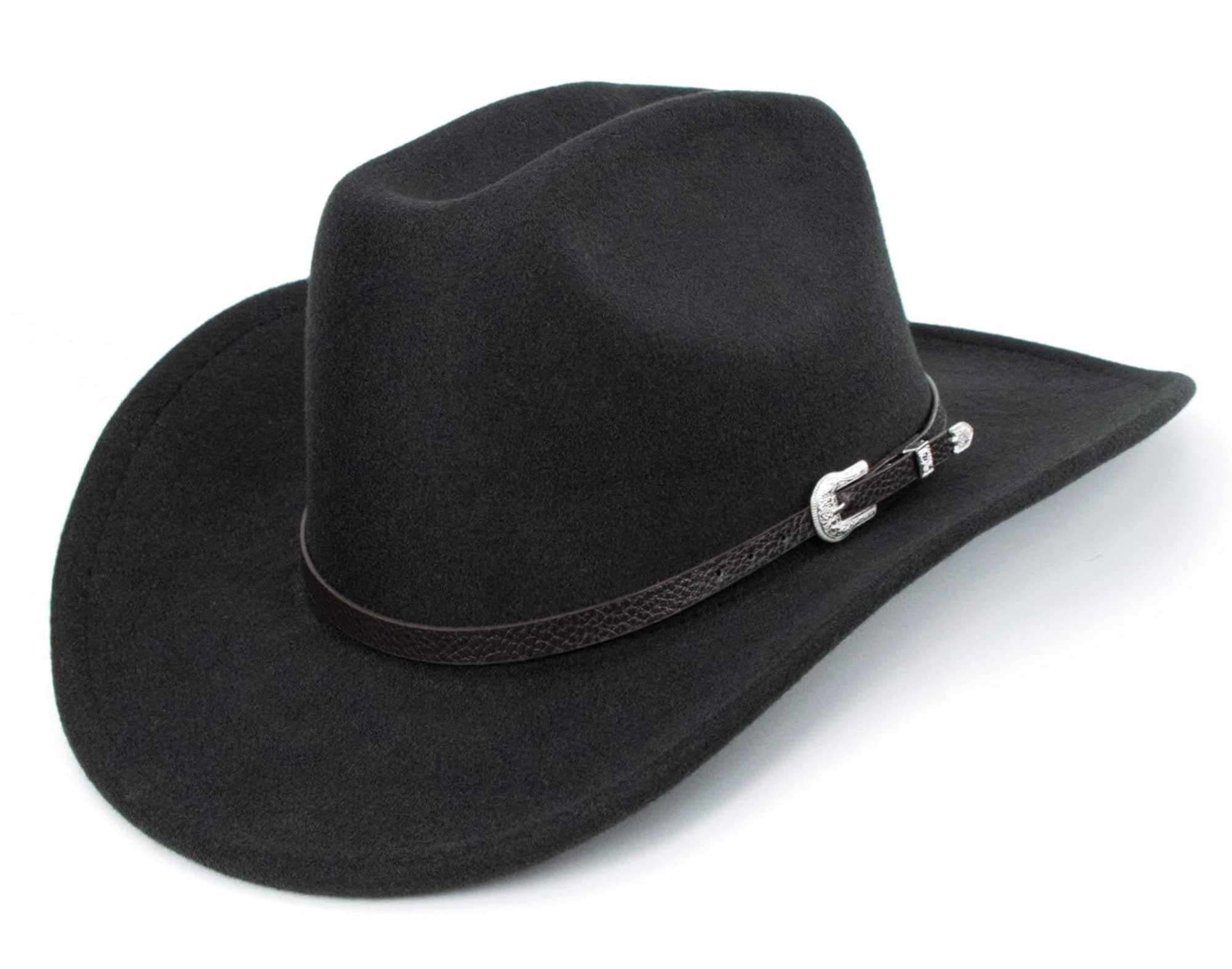 Western Cowboy Hat for Men Women Classic Roll Up Fedora Hat with Buckle Belt(Size:Medium) Black