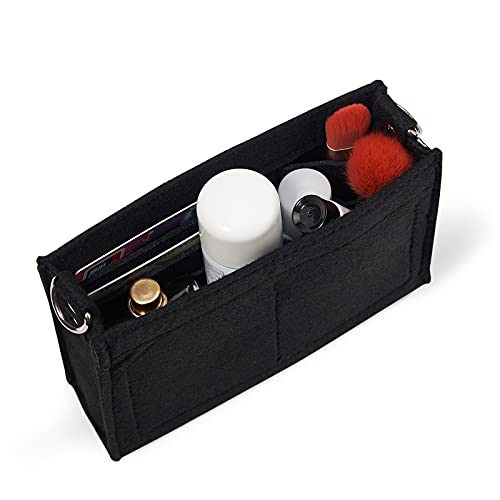Vercord Felt Purse Insert Organizer 26 19 Toiletry Pouch Insert with D Ring Attach Chain Strap Black L