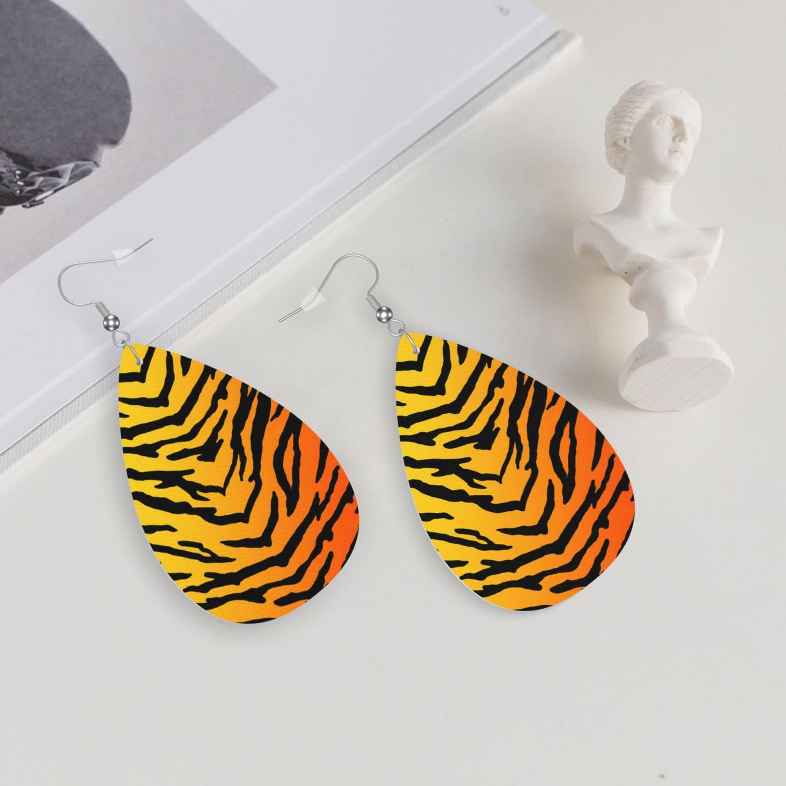 Tiger Earrings Leather Teardrop Hook Earrings for Women Girls 2 Piece Dangle Drop Earring Sets