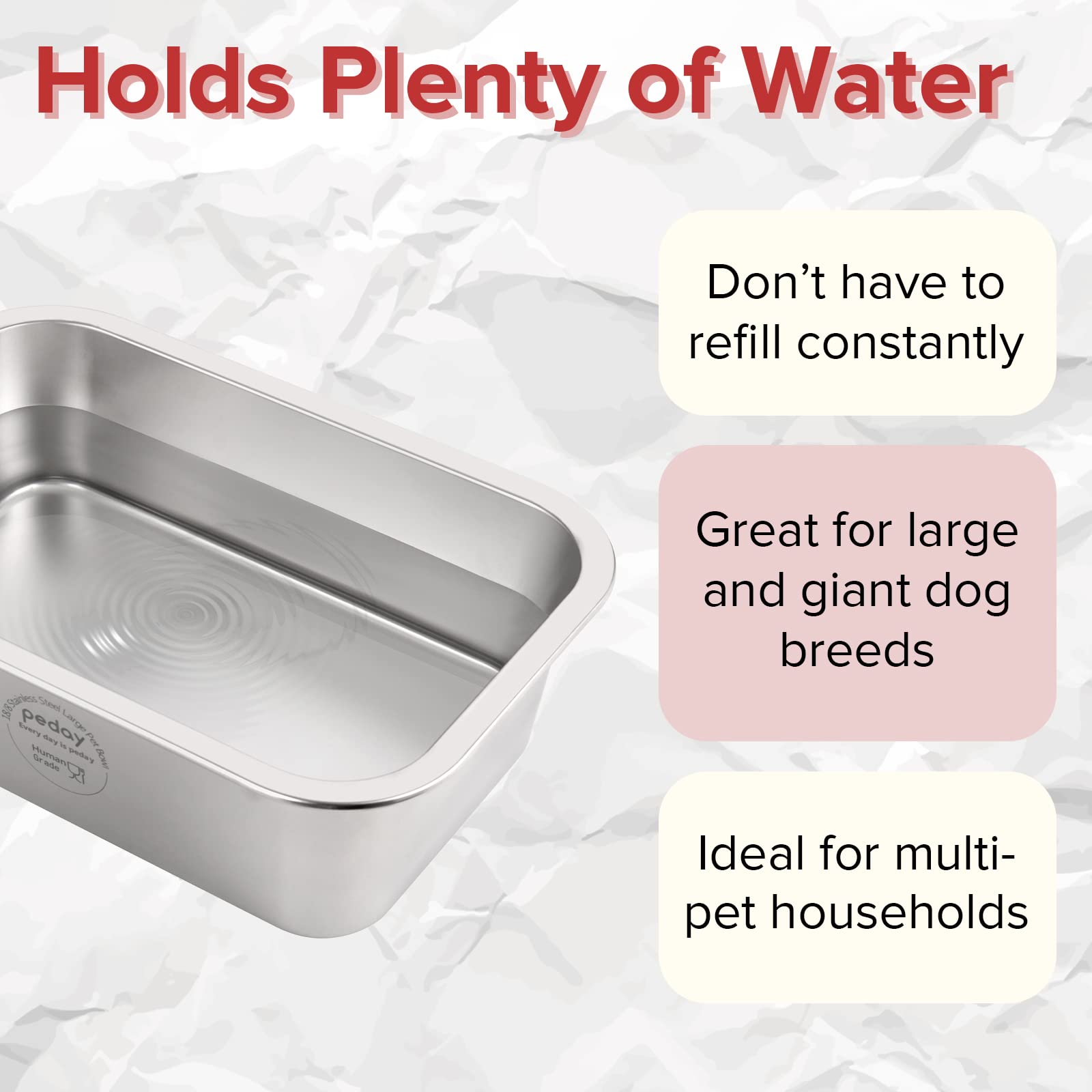 PEDAY 2.64 Gallon Extra Large Dog Water Bowl, Human Grade Stainless Steel, for Extra Large Sized Dogs - Silver Classic