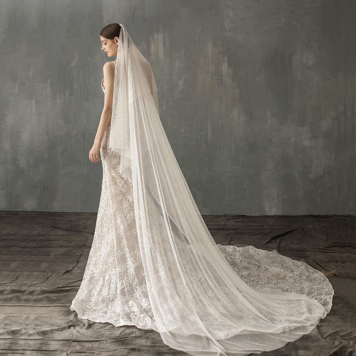 Wedding Accessory Luxurious Chapel Wedding Bridal Veil Two-Layer Cut Edge Spandex Long Floor Train Marriage Party Bride to Be Veil (Color : Off White)