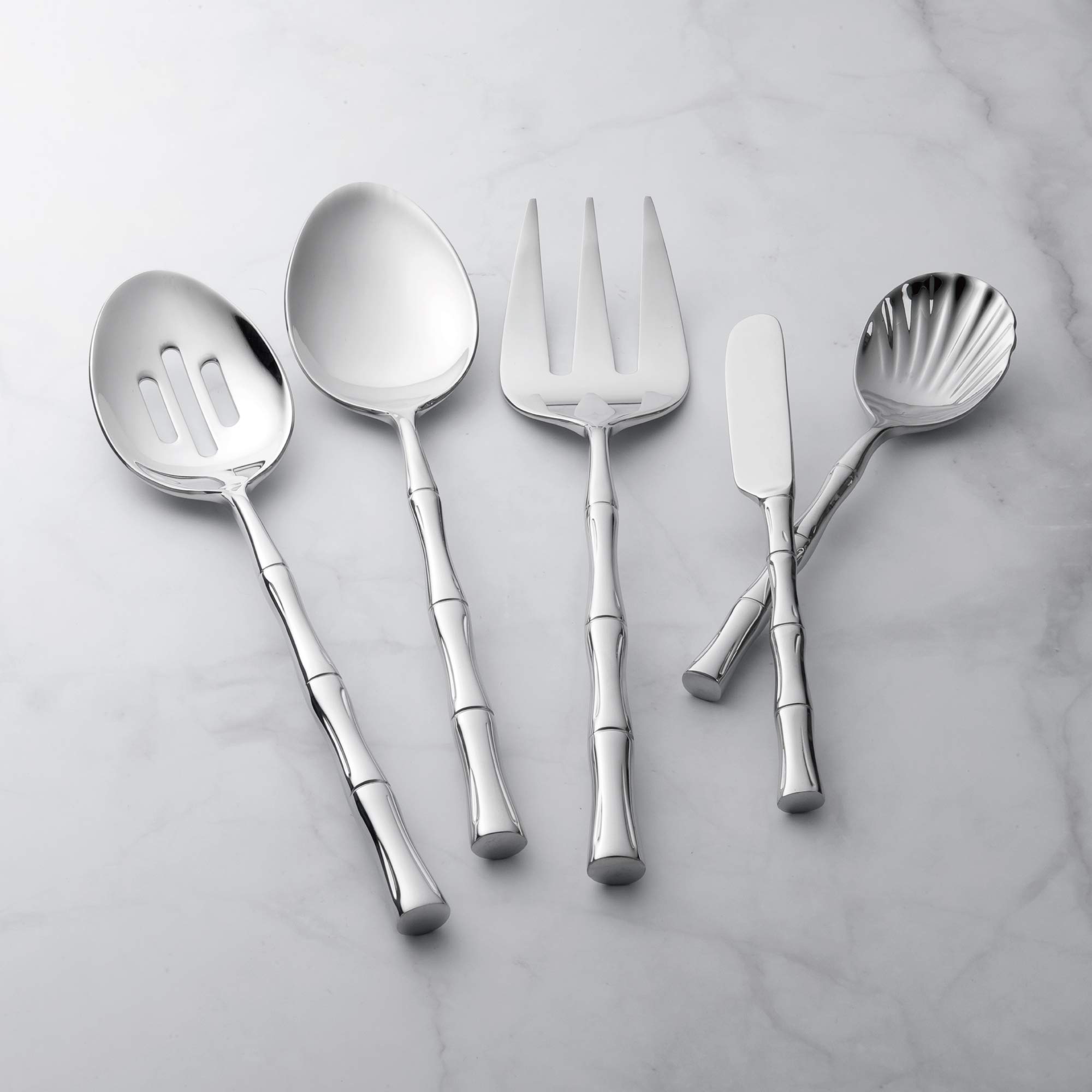 Supreme Housewares 5-Piece Bamboo Shaped Hostess Set, 18/8 Stainless Steel Silverware Serving Set, Mirror Polished, Dishwasher Safe (Bamboo)