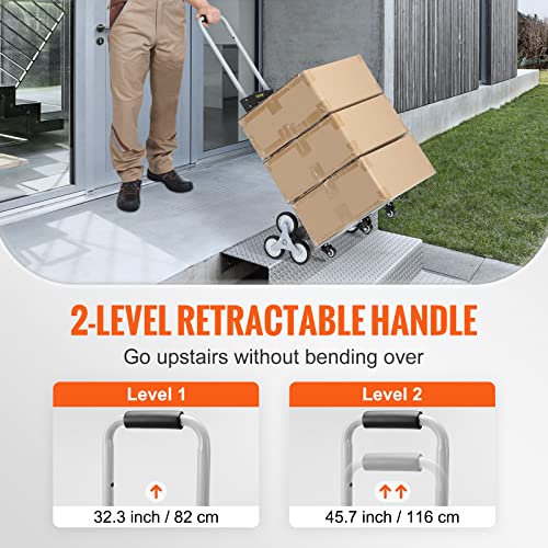 VEVOR Stair Climbing Cart, 220 lbs Load Capacity, Foldable Hand Truck with 32.3-45.7 inch Adjustable Handle Height, 4 Universal Wheels & 2 Elastic Ropes, Multipurpose Dolly for Warehouse Shopping