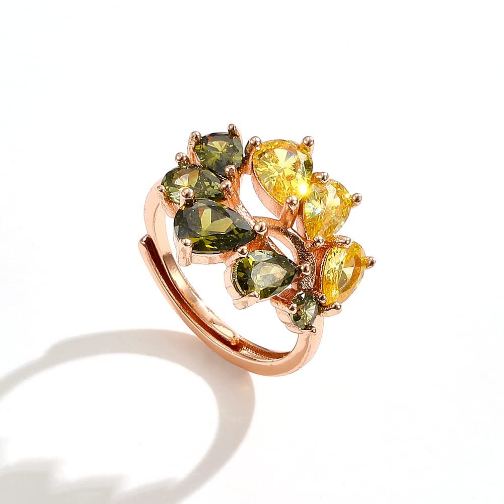 WSKFLY Butterfly/Teardrop Adjustable Ring Ladies, 18K Rose Gold Plated Cubic Zirconia Crystal Ring (18K rose gold)
