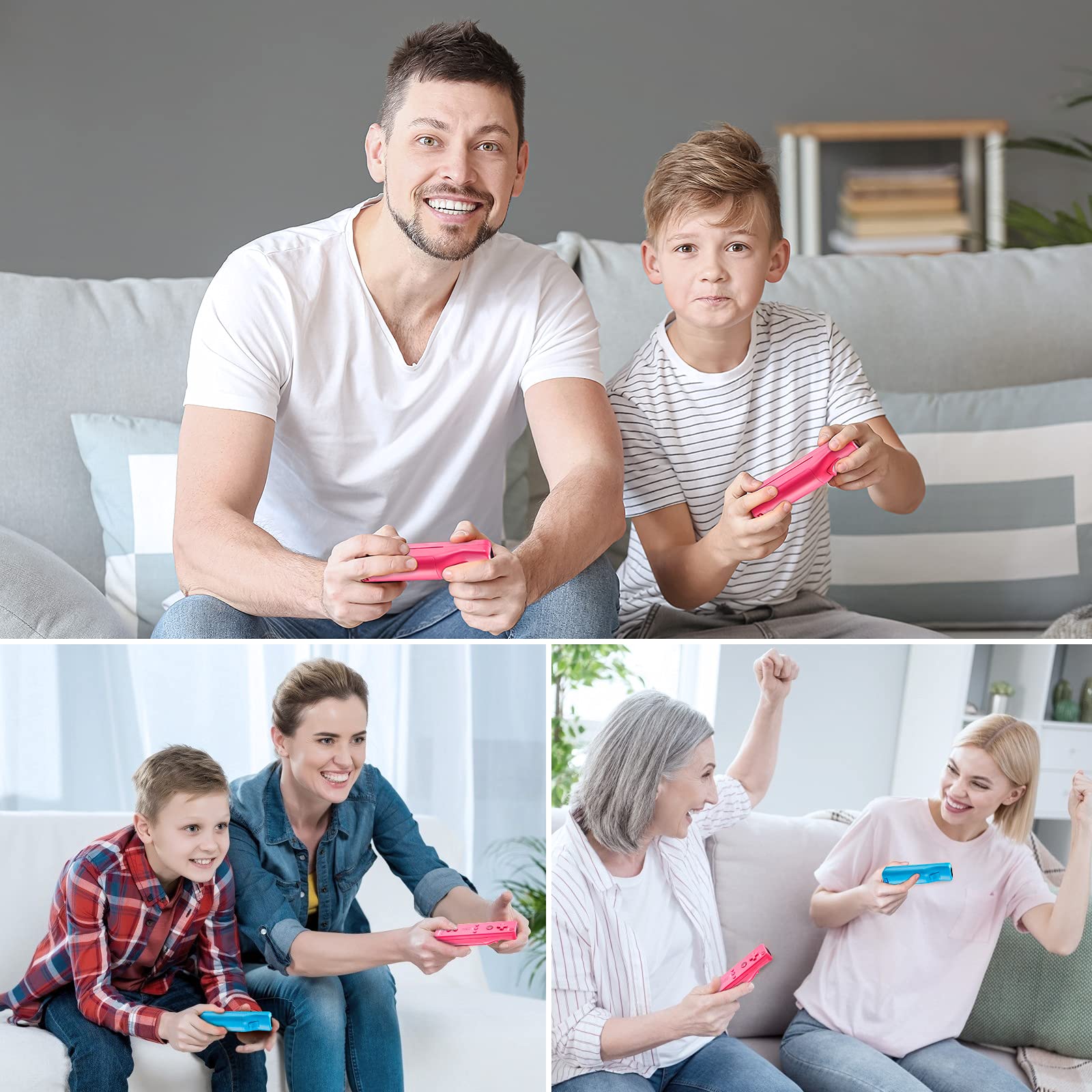 Wii Remote Controller 2 Packs Wireless Wii U Motion Plus Remote Controller with Silicone Protective Case and Wrist Strap Compatible for Nintendo Wii and Wii U (Pink and Blue)