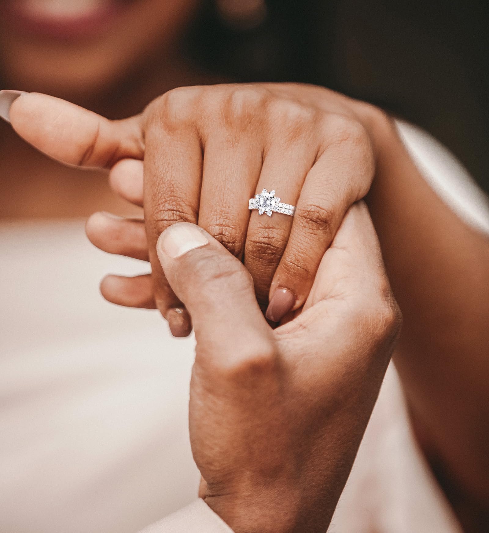 TIGRADE 1.25CT Bridal Ring Sets Round CZ Engagement Rings Promise Rings for her Wedding Bands for Women Size 4-11, Silver, Size 6.5