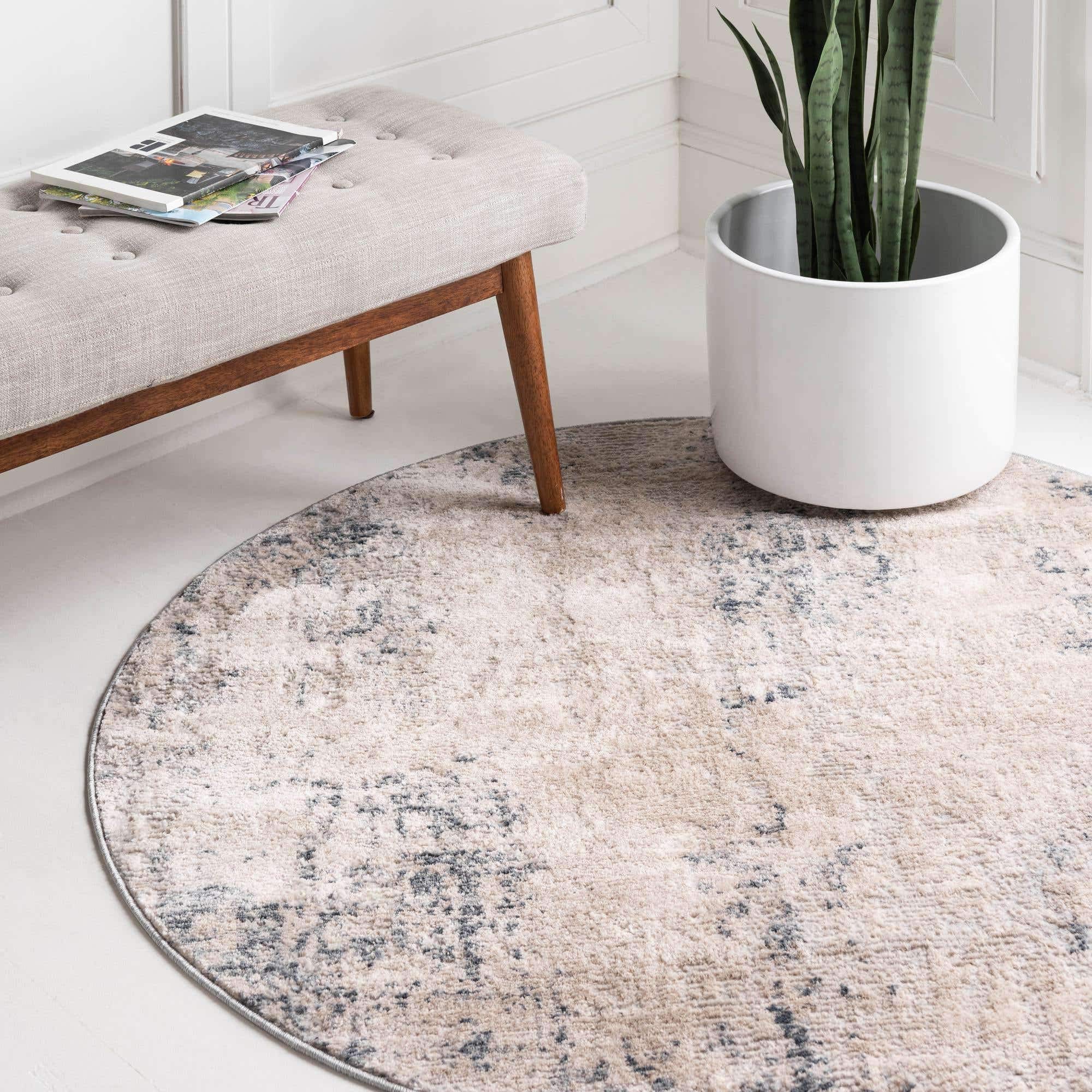 Rugs.com Caspian Collection Round Rug โ 4 Ft Round Ivory Low-Pile Rug Perfect for Kitchens, Dining Rooms