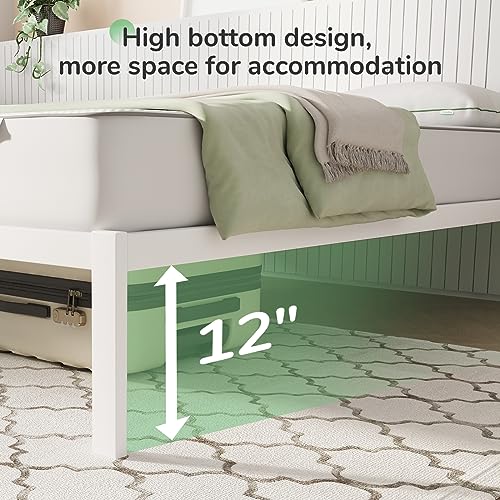 Novilla King Size Bed Frame without Headboard, Metal Platform Bed Frame, No Box Spring Needed, Heavy Duty, Wood Slat Support, Easy Assembly, White