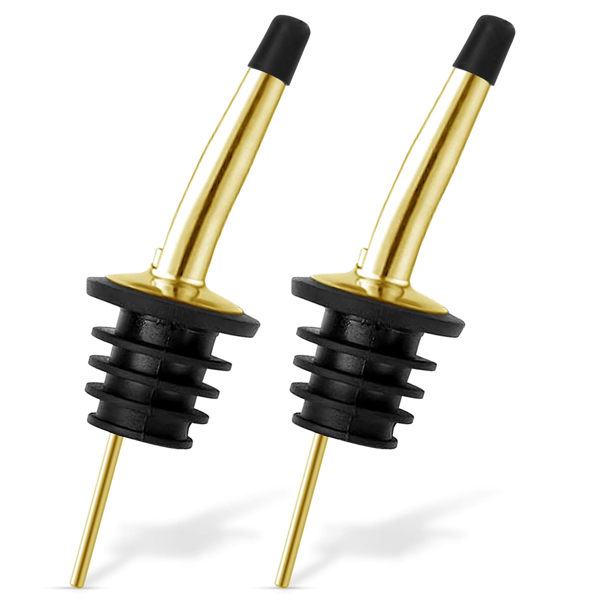 Trovety Liquor Bottle Dispenser Spouts – Classic Speed Pours for Alcohol, Olive Oil and Shave Ice Syrup – Rustproof Stainless Steel with Tapered Pouring Funnels and Dust Caps (2 Pack)