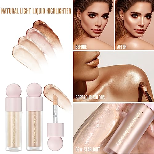 Rose Gold Liquid Illuminator For Face, Glow Highlighter Maekup, Waterproof Cream Liquid Luminizer, Lightweight Liquid Highlighter Stick, Moisturizing Body Glitter, Shimmer Body Highlighter For Cheek Eyes Lips Legs