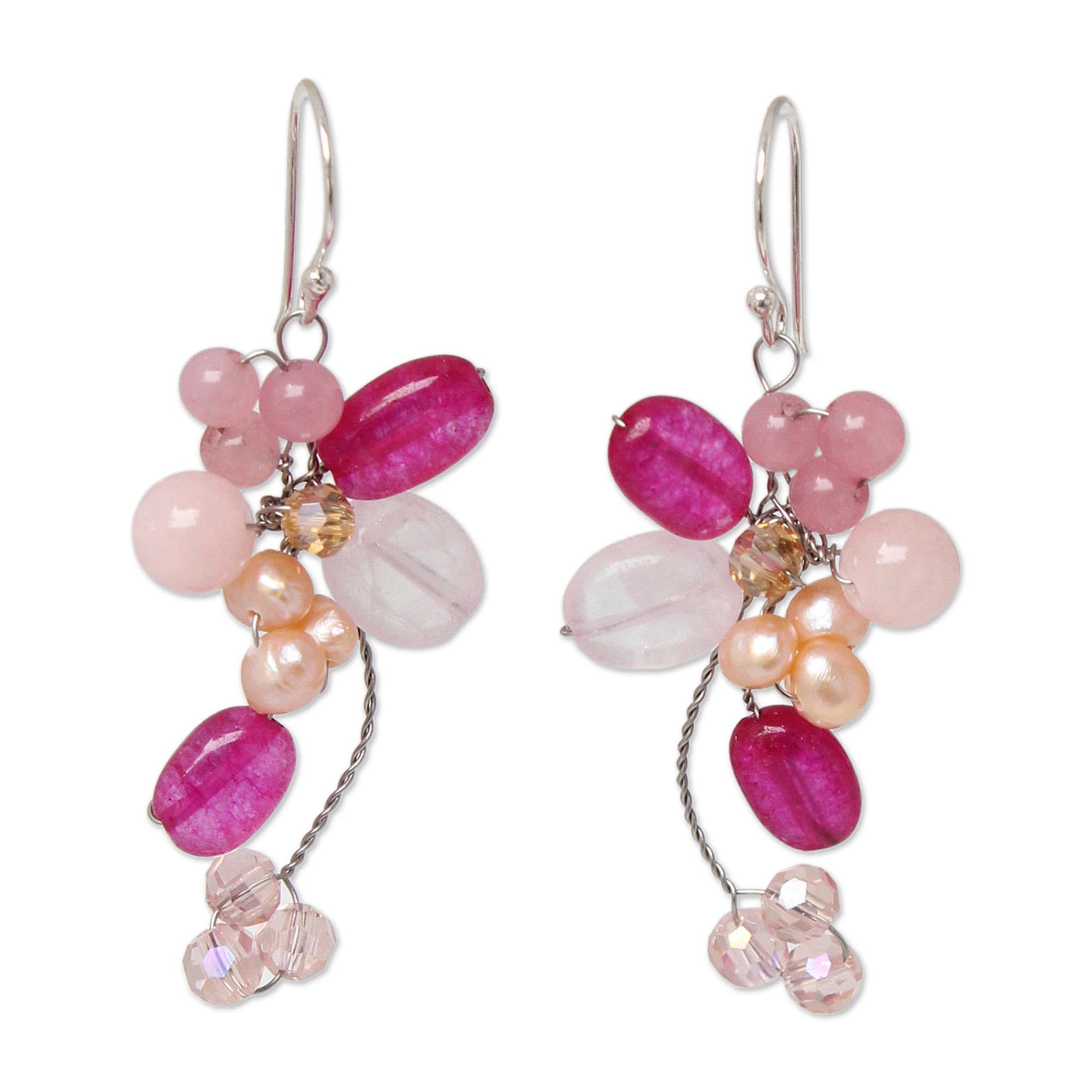 NOVICA Artisan Handcrafted Freshwater Cultured Pearl Earrings | Multicolor Cluster Earrings | Sterling Silver Multi Gemstone Earrings | Natural Gemstone Earrings | Multi Color Quartz Earrings
