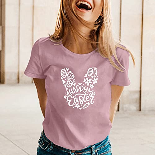 Workout Tops for Women Rabbit Graphic Easter Shirts Short Sleeve Loose T-Shirts Round Neck Classic Tops Tees