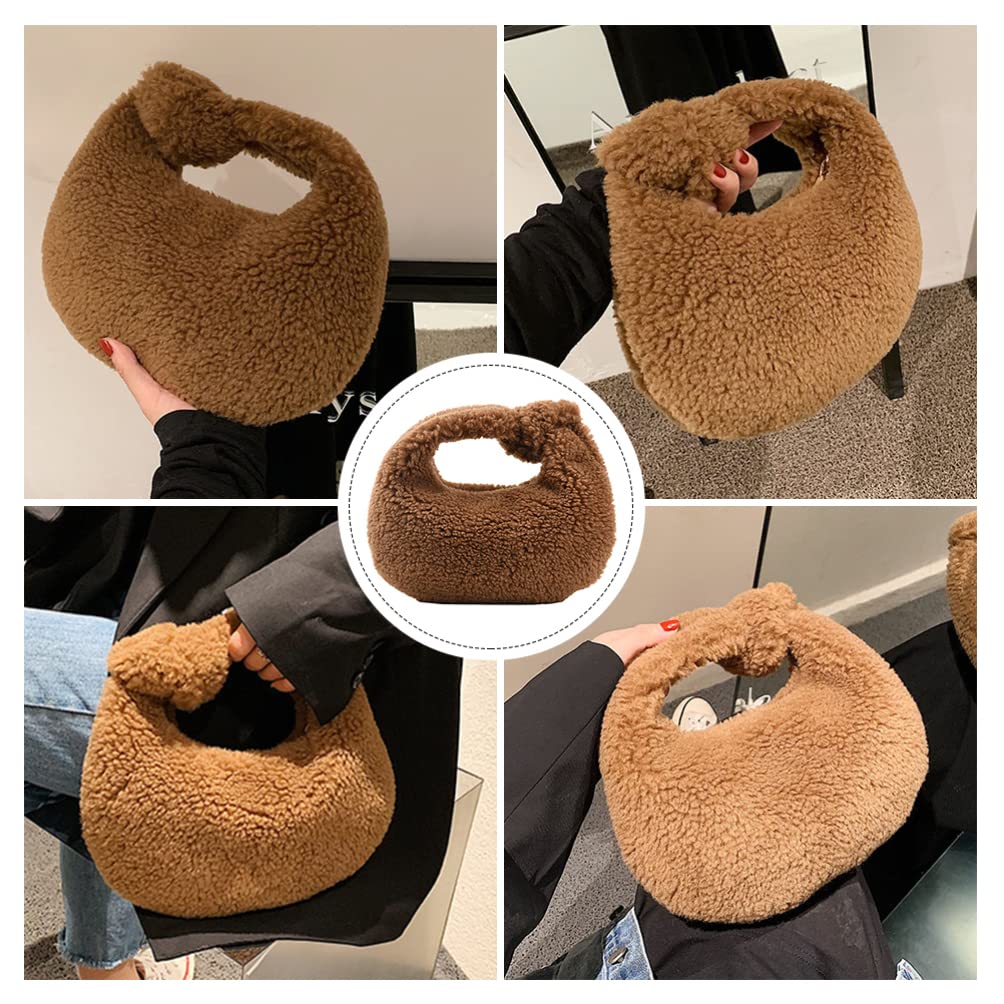 VALICLUD Women Dumpling Bag Plush Handbag Sheepskin Bag Plush Bag for Winter Storage Bag for Autumn and Winter Brown