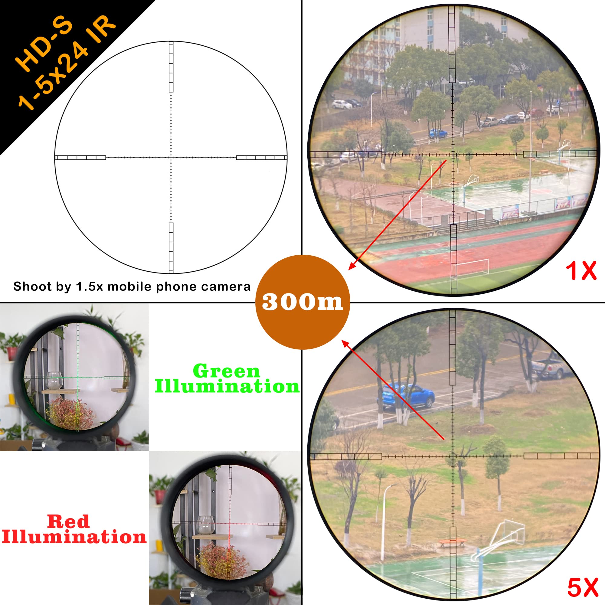 WestHunter Optics HD-S 1-5x24 IR Compact Riflescope, Red Green Illuminated Crosshair Reticle Second Focal Plane 30mm Tube Tactical Precision Shooting Scope | Picatinny Shooting Kit A