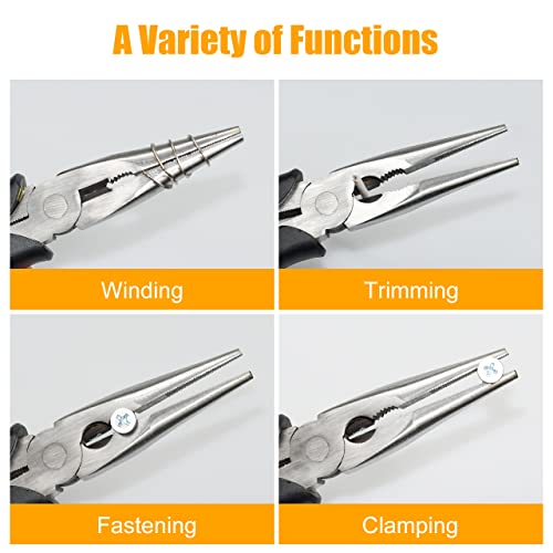 ZUZUAN Premium VISE-GRIP Long Needle Nose Pliers-Β 8β & 6ββ, Paper Clamp Precision, High Carbon Steel, Soft Grip with Wire Cutter, Long Nose Cutting Pliers for Home, Fishing, Jewelry, Crafts,2pcs