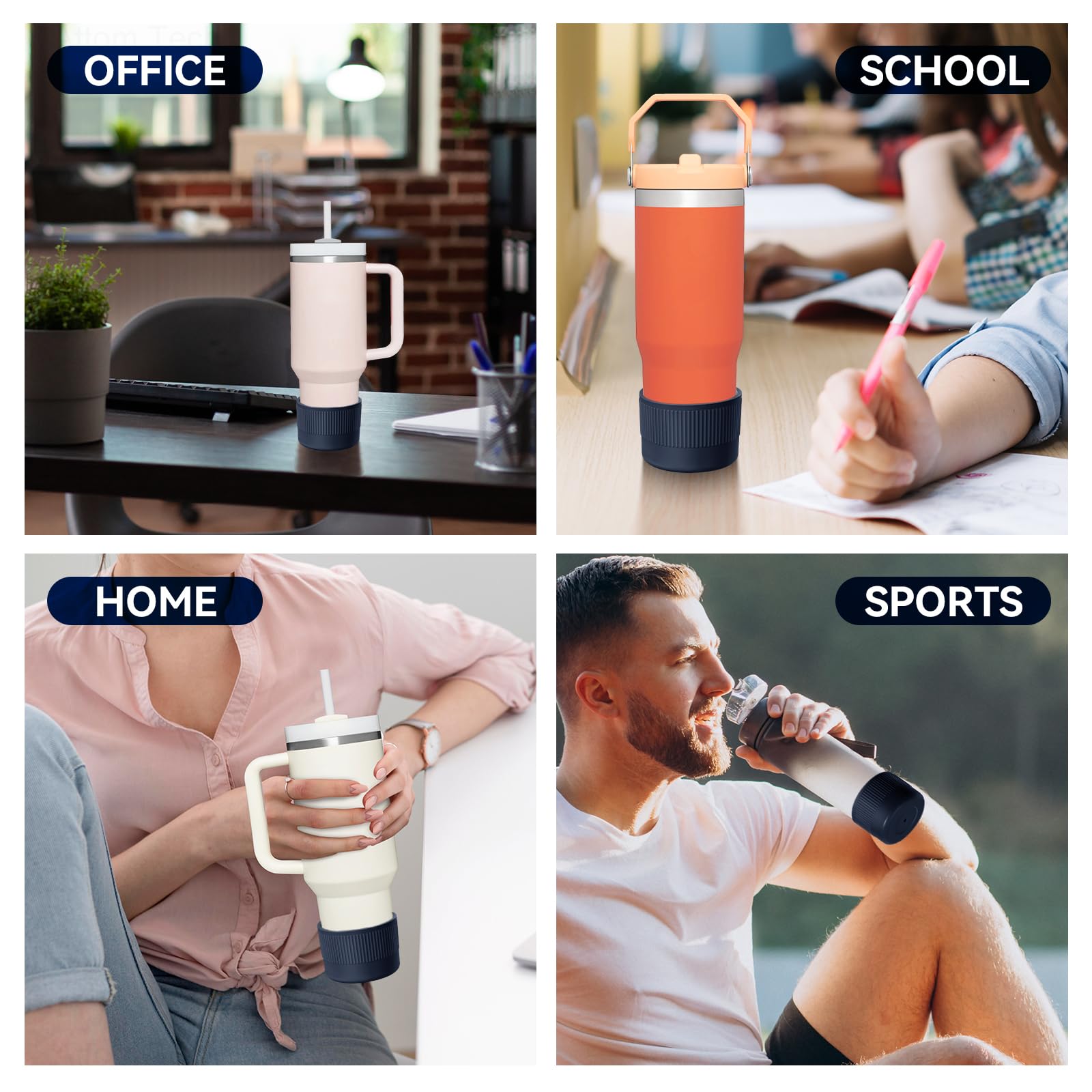 NiHome BPA-Free Silicone Tumbler Boot 2PCS, Heavy Duty Anti-Slip Cup Sleeve for Stanley Quencher H2.0 Tumblers 40 oz/30 oz, Stanley IceFlow 30 oz/20 oz, Hydroflask 12-24 oz, Deep Gray