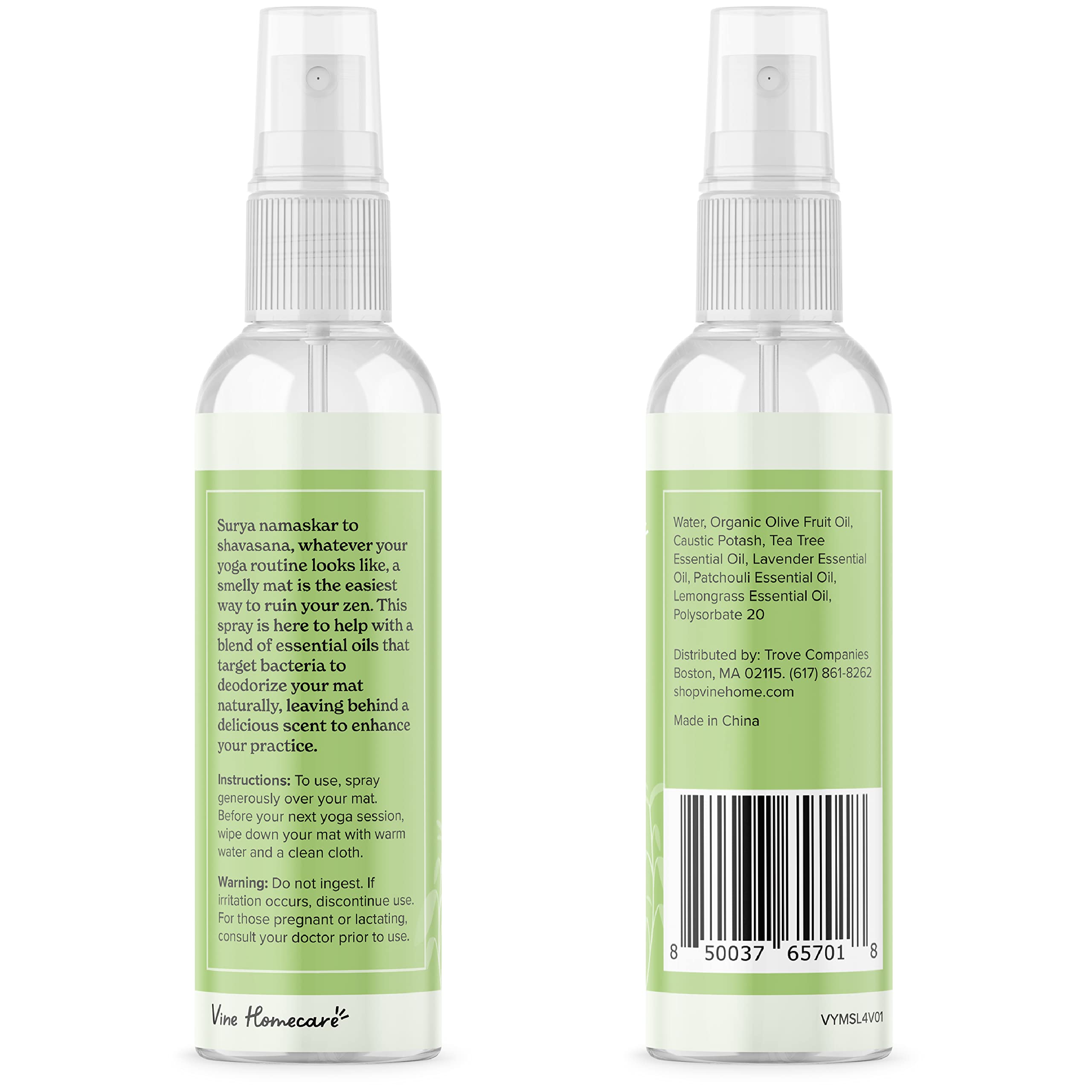Vine Homecare - Yoga Mat Spray - Refresh Your Zen - Made with Essential Oils - 4 OZ - Lemongrass