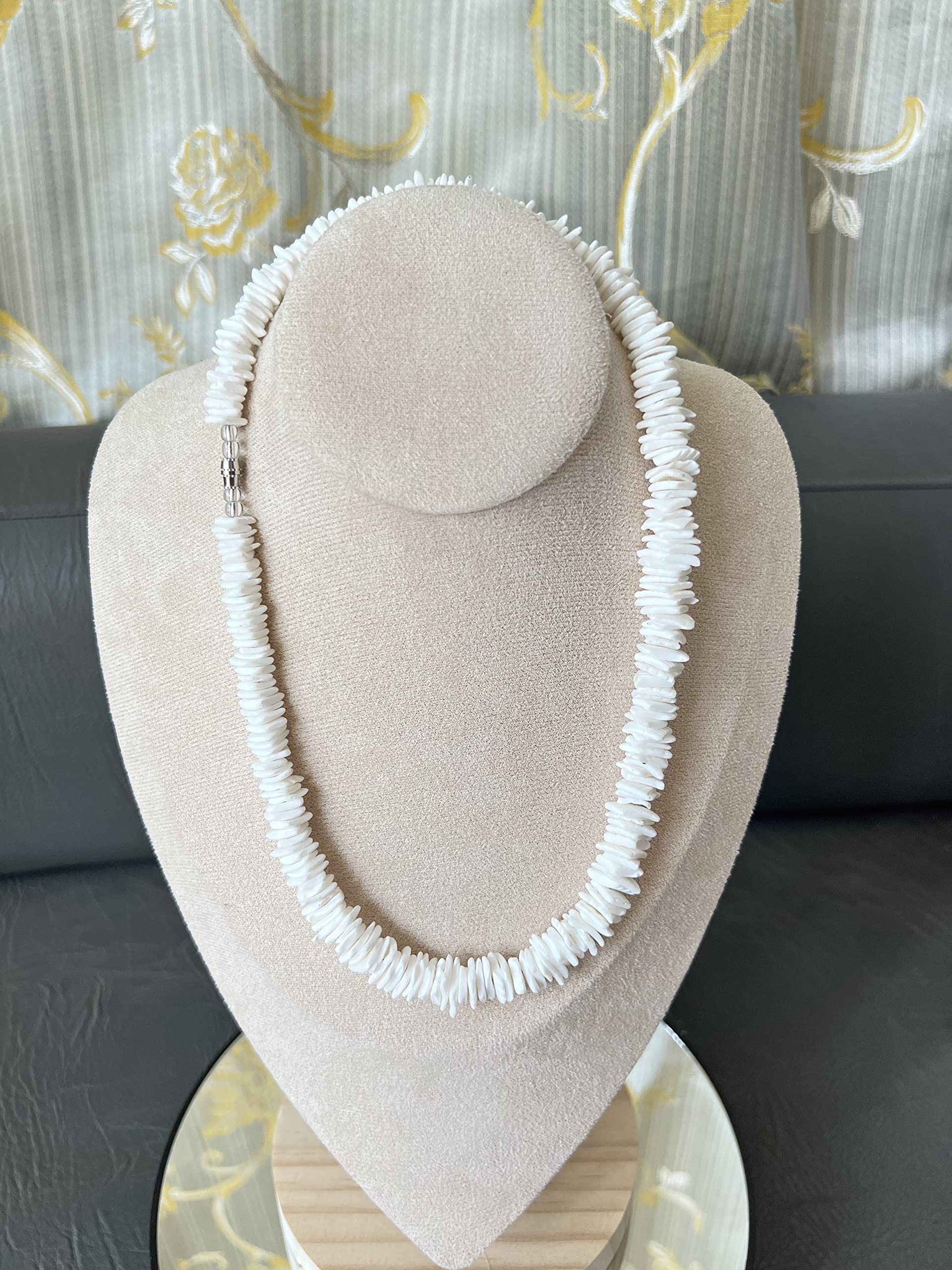 Native Treasure 18" inch Mens and Womens Tropical Jewelry Polished White Rose Clam Chips Ark Shell Summer Beach Surfer Necklace From the Philippines