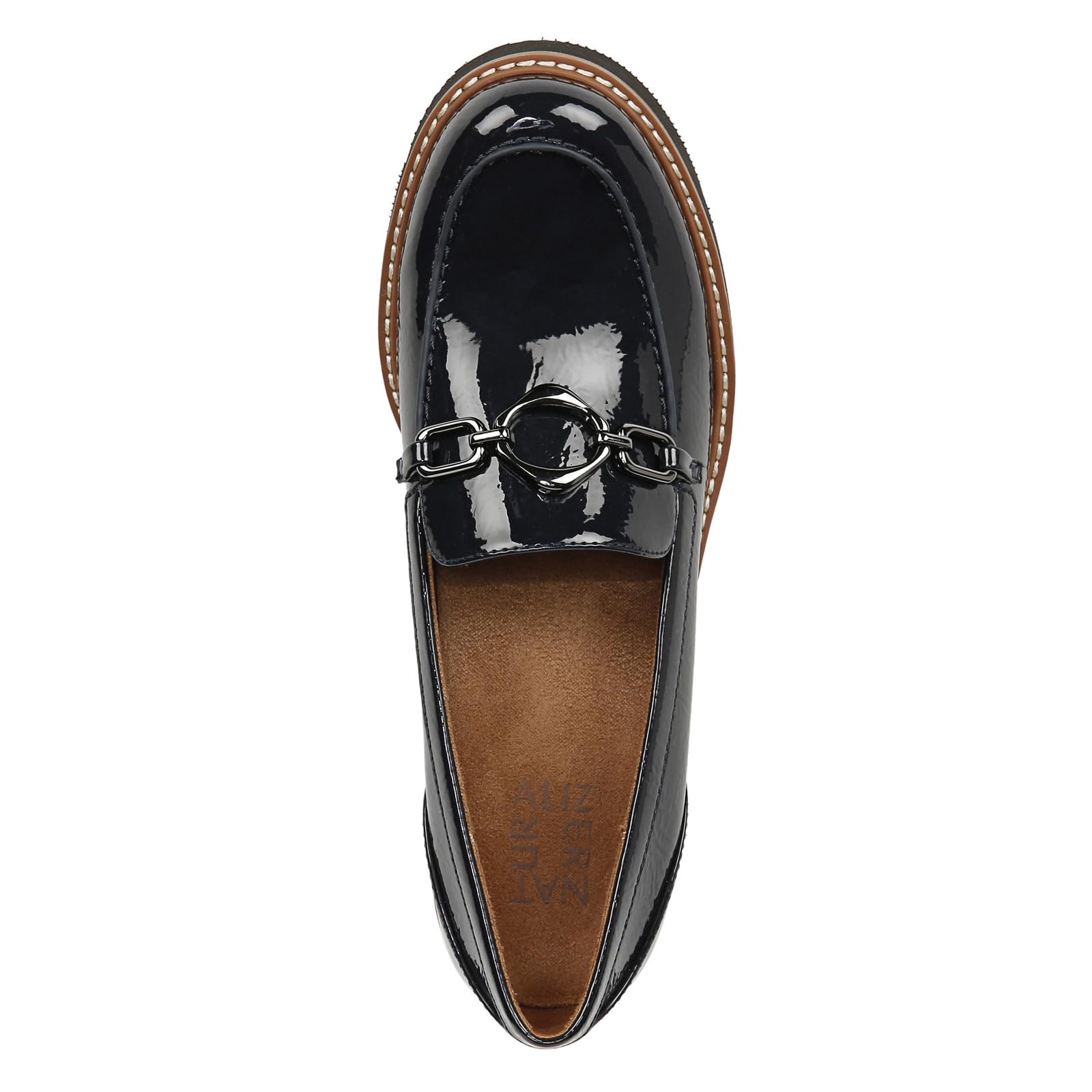 Naturalizer Womens Cabaret-O Ornament Heeled Loafer Navy Blue Patent 7.5 M