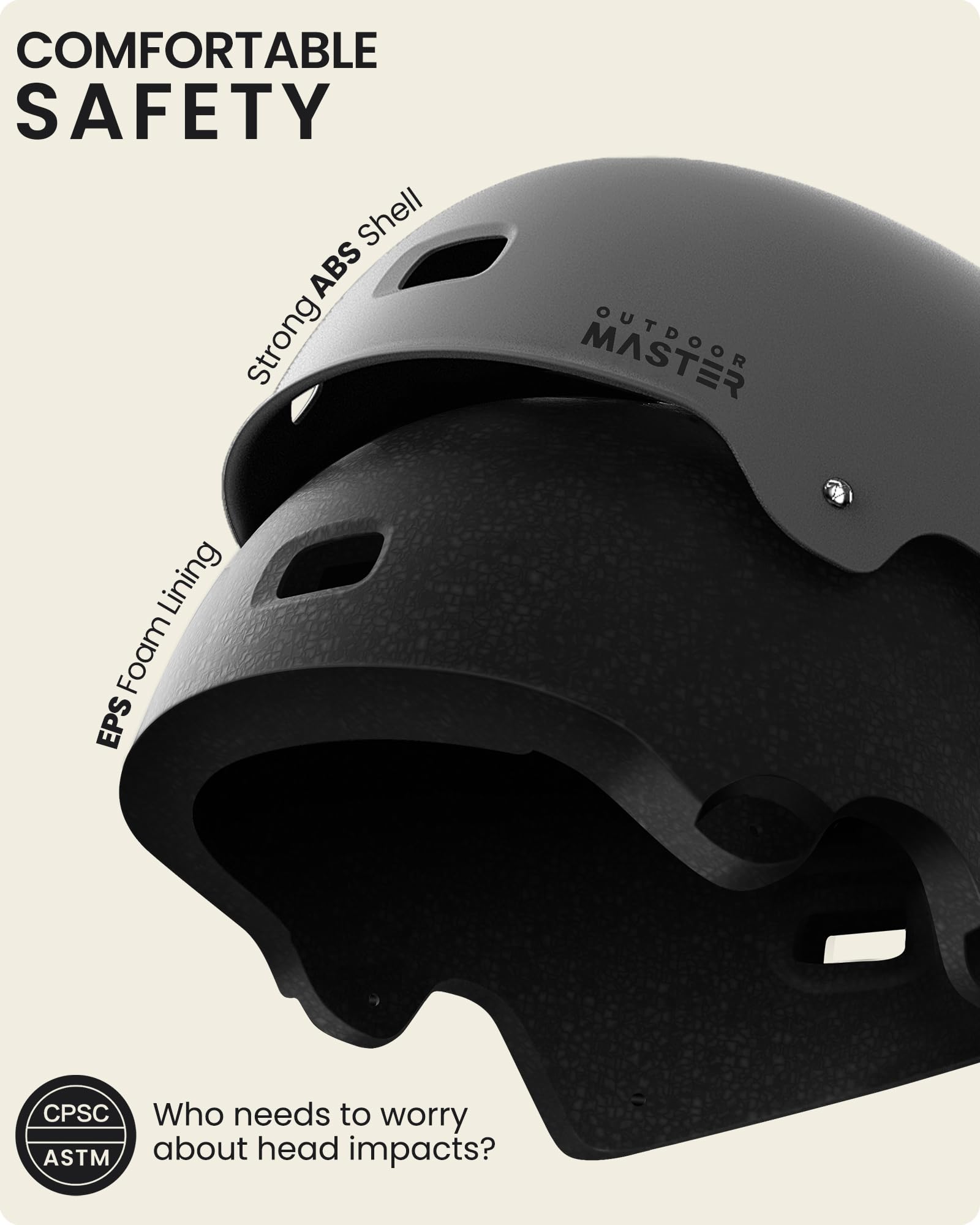 OutdoorMaster Skateboard Cycling Helmet - Two Removable Liners Ventilation Multi-Sport Scooter Roller Skate Inline Skating Rollerblading for Kids, Youth & Adults - M - Grey