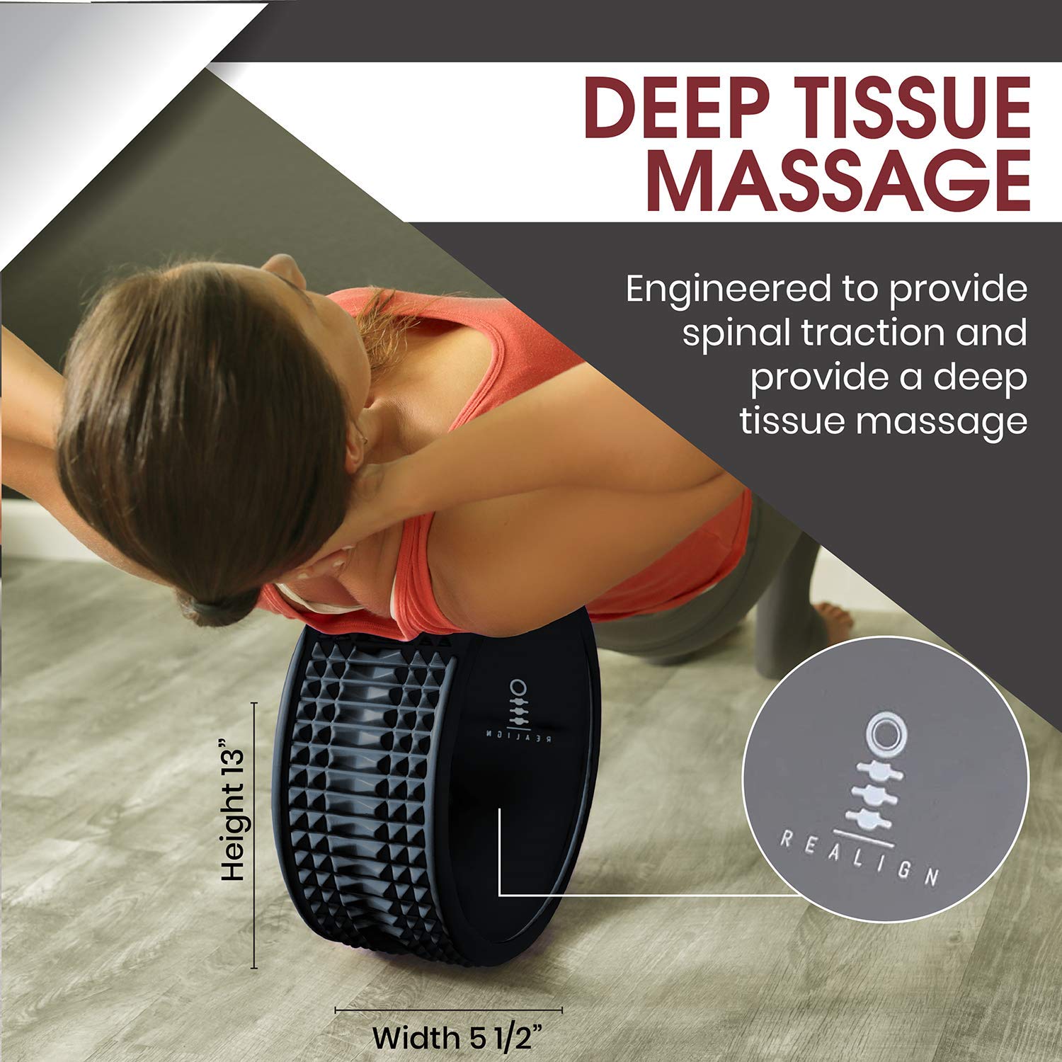 Realign Back Wheel: Trigger Point, Yoga Wheel, Foam Roller, Deep Tissue, Back Massager, for Mobility and Back Pain Relief (Black/Black)