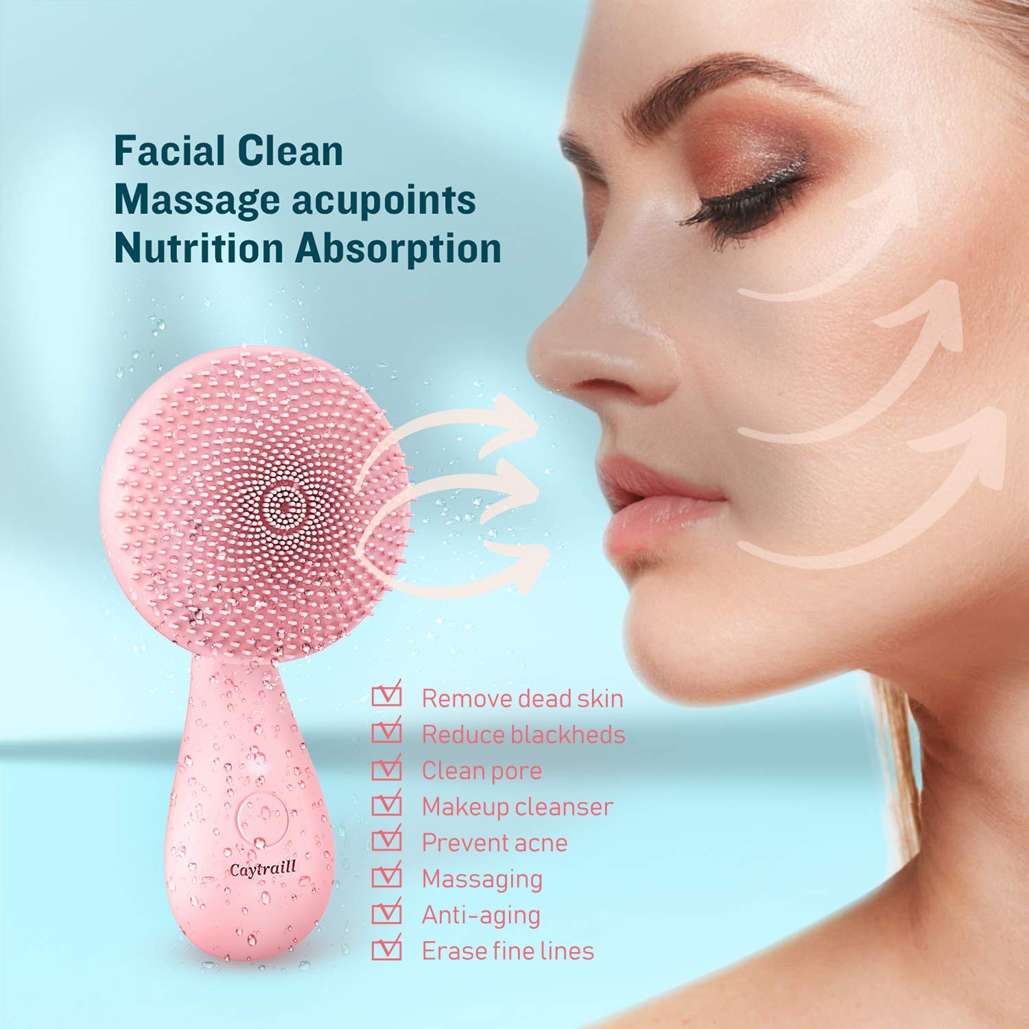 Silicone Facial Cleansing Brush,Ultrasonic Face / Body Cleanser, 4 Function Modes,Rotating Magnetic Beads,Waterproof /Rechargeable-Portable /Ergonomic Handle-Skin Rejuvenation /Cleansing