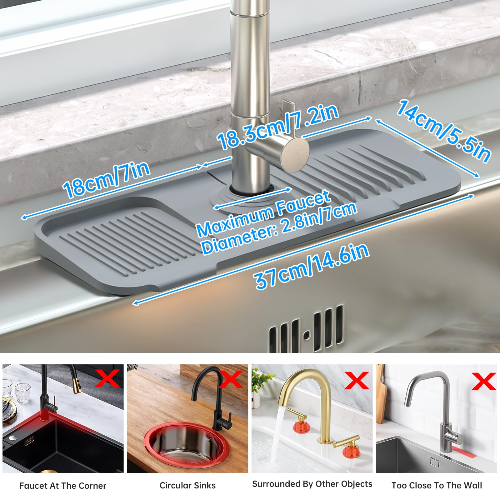 Silicone Faucet Splash Guard and Small Triangle Roll-Up Dish Drying Rack with Silicone Coating, Multifunctional Kitchen Drain Storage Tool