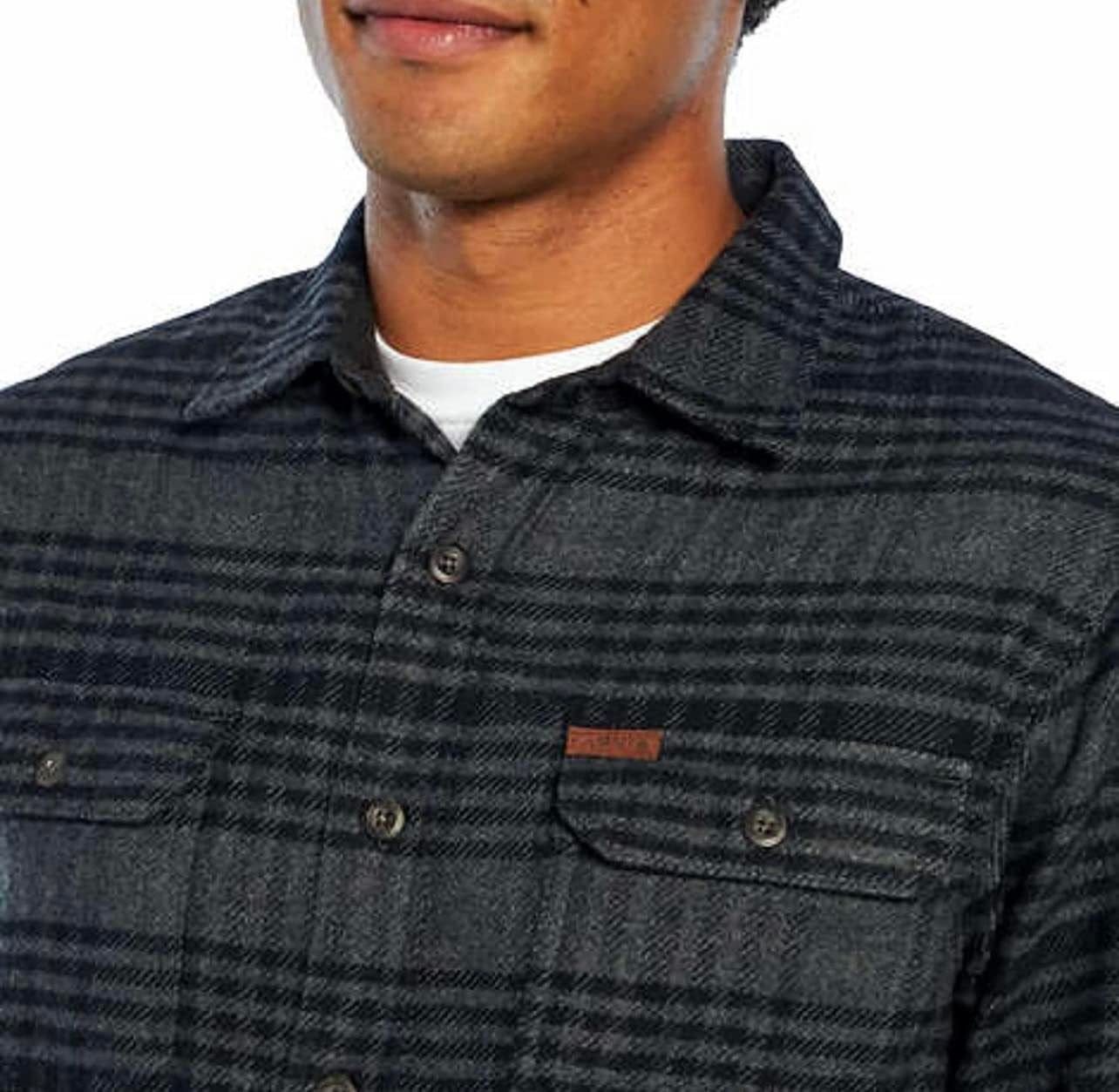 Orvis Big Bear Heavyweight Double Brushed Flannel Button Down Shirt with Hand Warmer Pockets (as1, Alpha, l, Regular, Regular, Black,Gray)