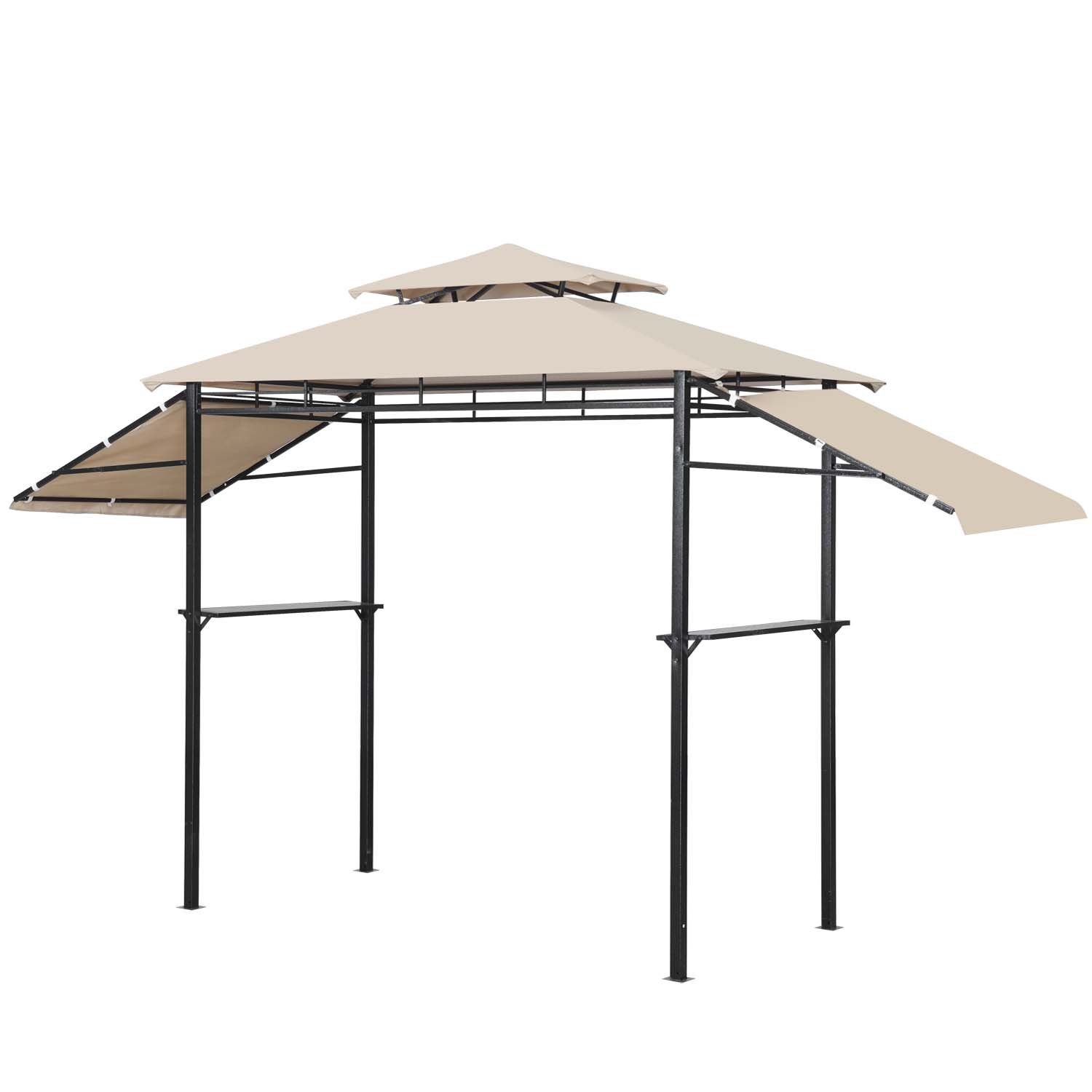 Outdoor BBQ Grill Gazebo 13.5ft - 2-Tier Soft Top Canopy Tent for Patio Brown