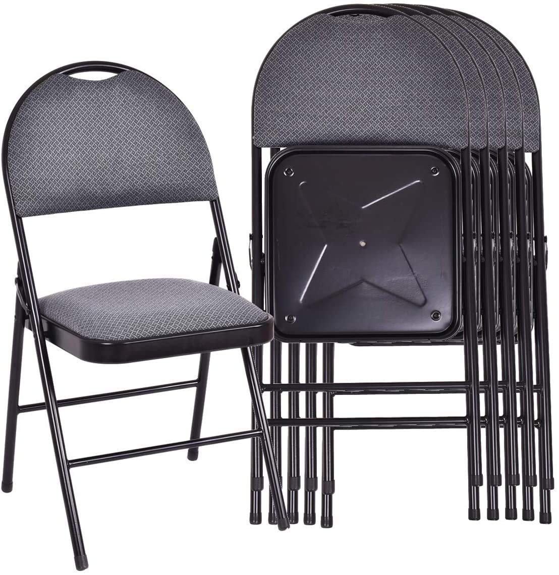 ReunionG 6 PCS Folding Chair, 6-Pack Portable Chairs with Upholstered Padded Seat and Back, Metal Frame Home Office Chairs (6 PCS)