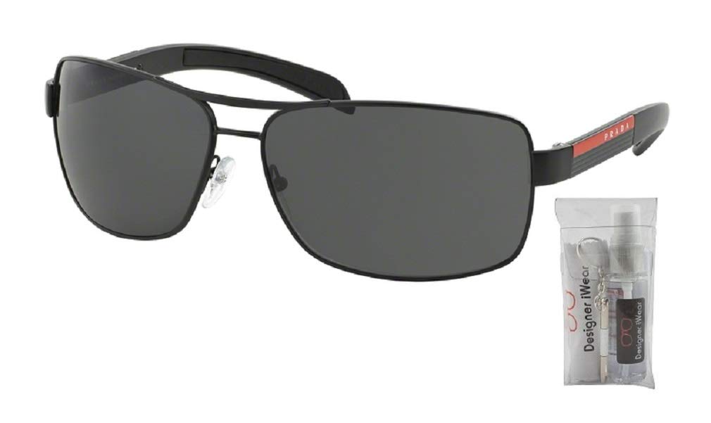 Prada PS54IS 1BO1A1 65M Matte Black Rubber/Grey Rectangle Sunglasses for Men+ BUNDLE with Designer iWear Eyewear Kit