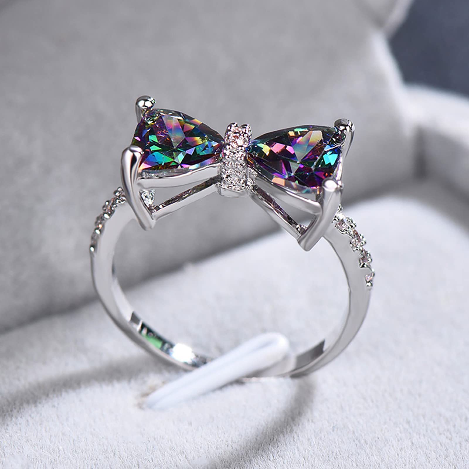 Women Fashion Colorful Butterfly Zircon Promise Rings Inlaid Diamond Ring Size 6-10, Stackable Engagement Sterling Silver Ring Anniversary Band
