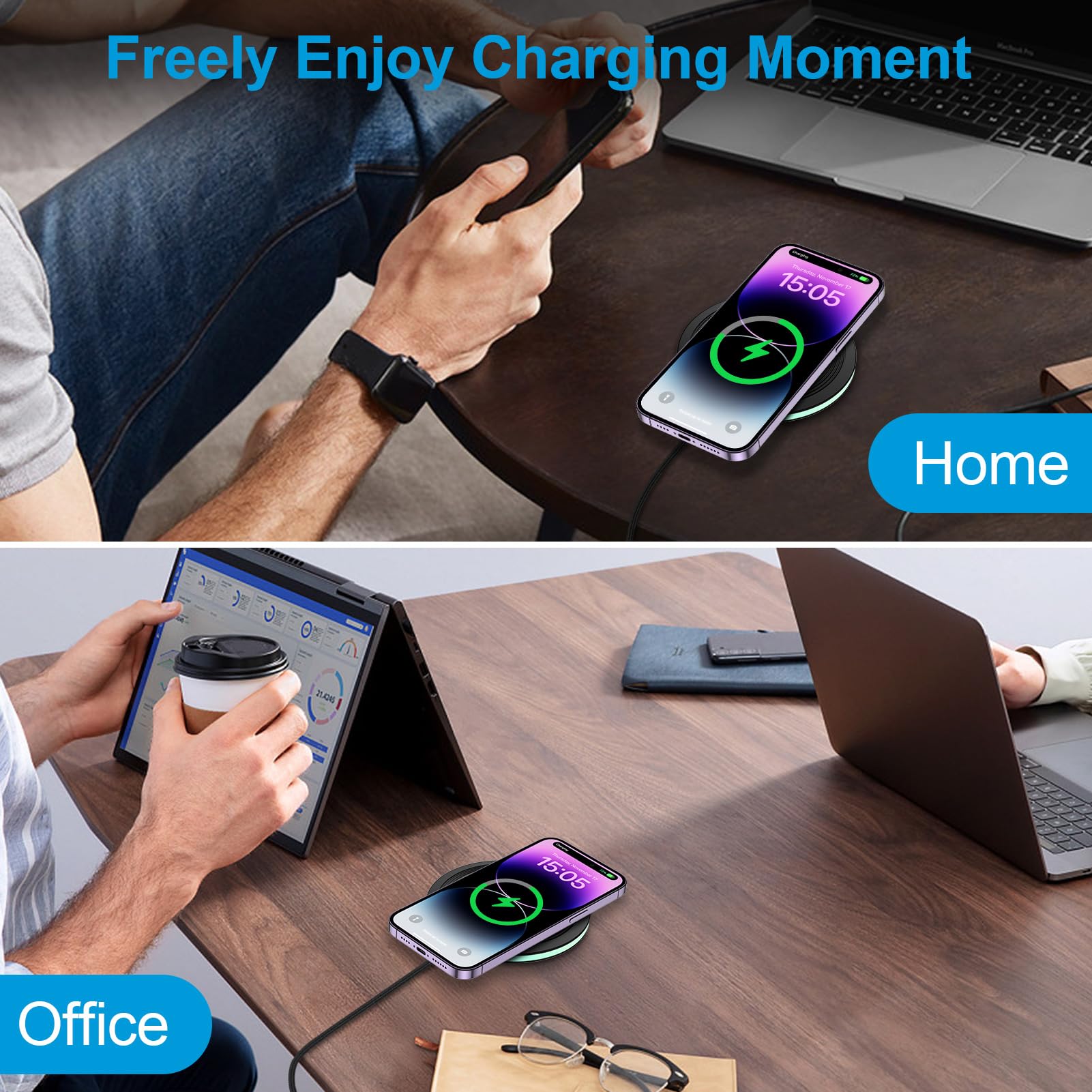 Samsung Fast Wireless Charger Pad, 2 Pack 15W Wireless Charging Pad Fast Charging Station for Samsung Galaxy S24 S23 FE S23 S22 S21 Note 20,iPhone 15 14 13 12 Pro Max,Google Pixel 8a 8Pro 7a 7Pro 6