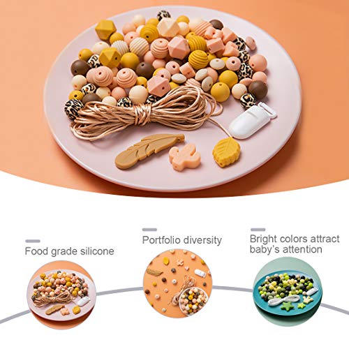 Silicone Loose Bead Craft Set for Jewelry, Necklaces & Bracelets BPA Free/Non-Toxic(Include Pacifier Clip) - Yellow Series