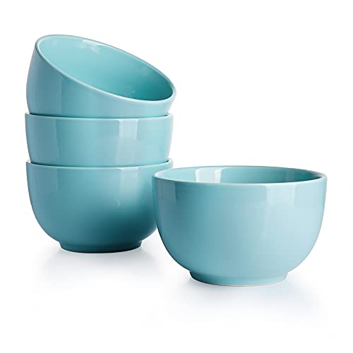 Vasa Casa Ultra-Deep 30 Ounces Soup Bowls, Large Cereal Bowls, Ceramic Serving Bowls Set for Kitchen, Rice, Pasta, Salad, Oatmeal and Noodle, Dishwasher & Microwave Safe, Set of 4, Turquoise