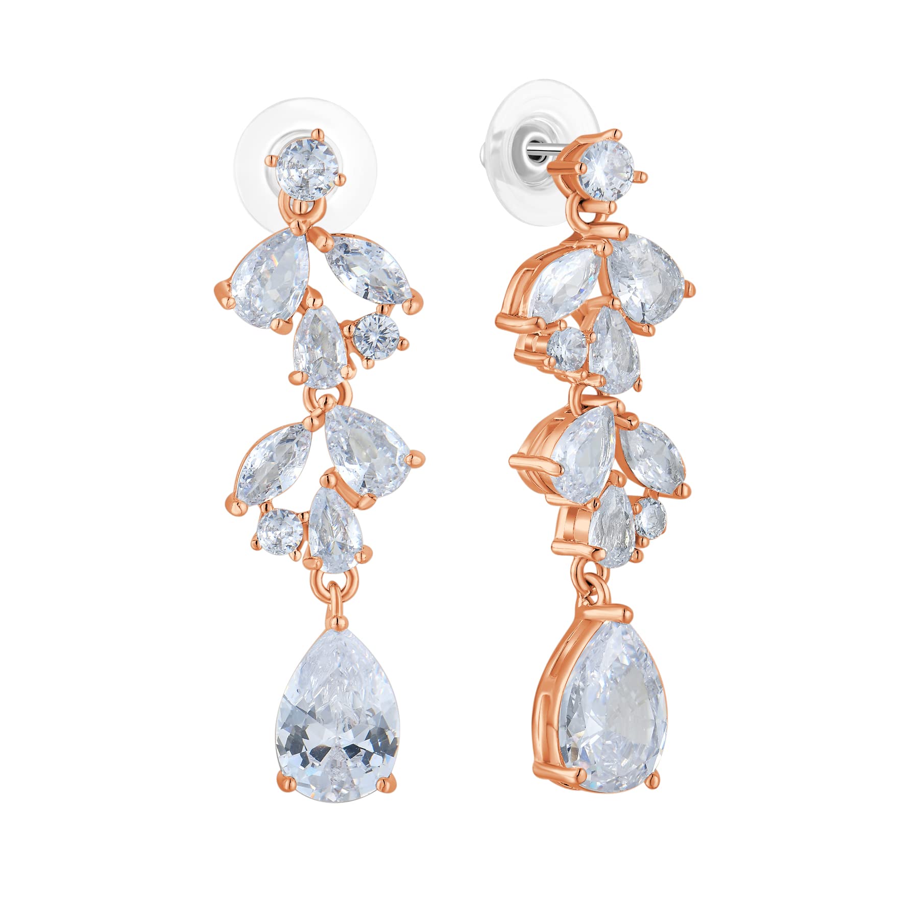 Vankay Women's Wedding Earrings Cubic Zirconia Teardrop Dangle Earrings for Brides Bridesmaids Prom Gifts-Rose Gold
