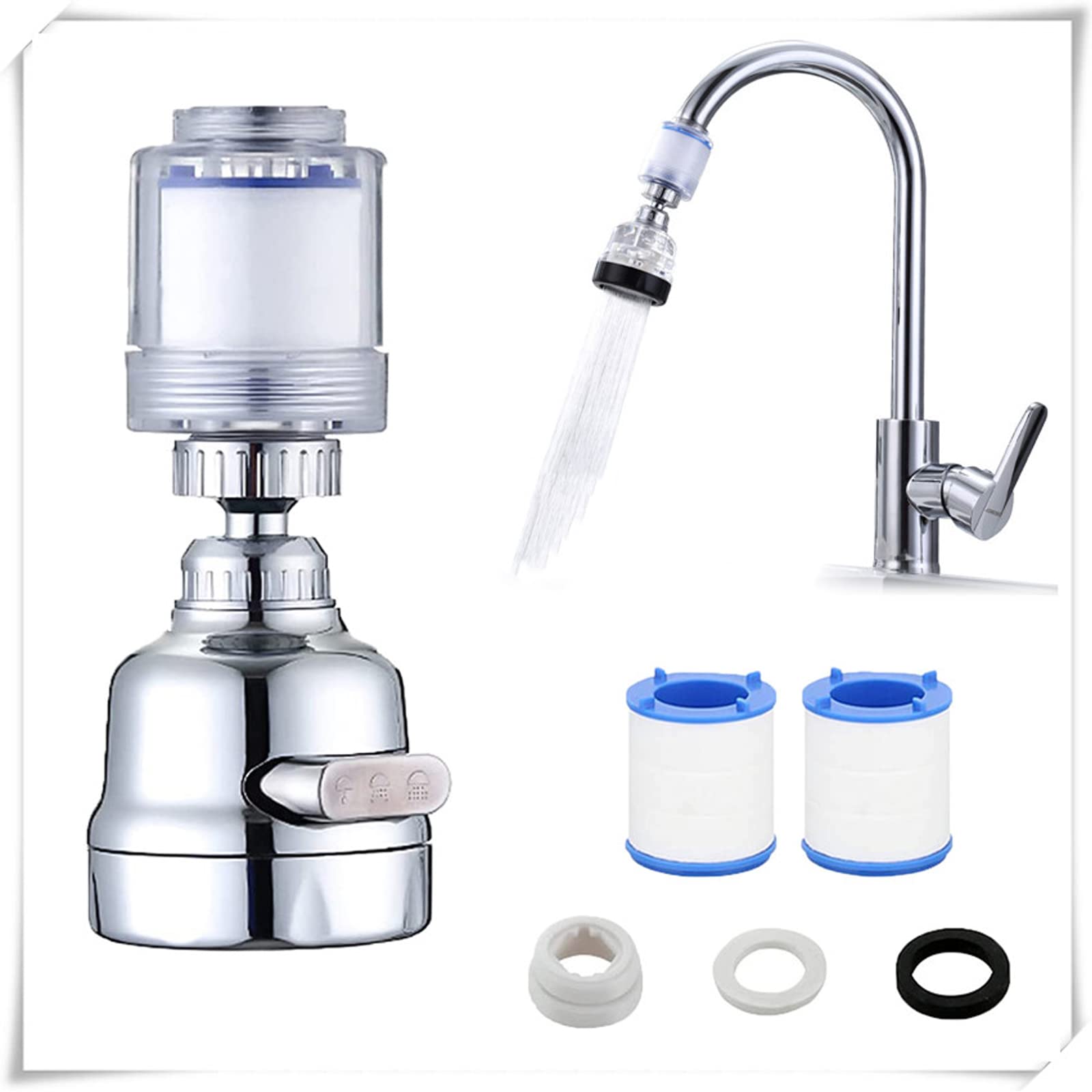 WXKN Stainless Steel Booster Faucet Filter, Splashproof Nozzle for Kitchen Bathroom