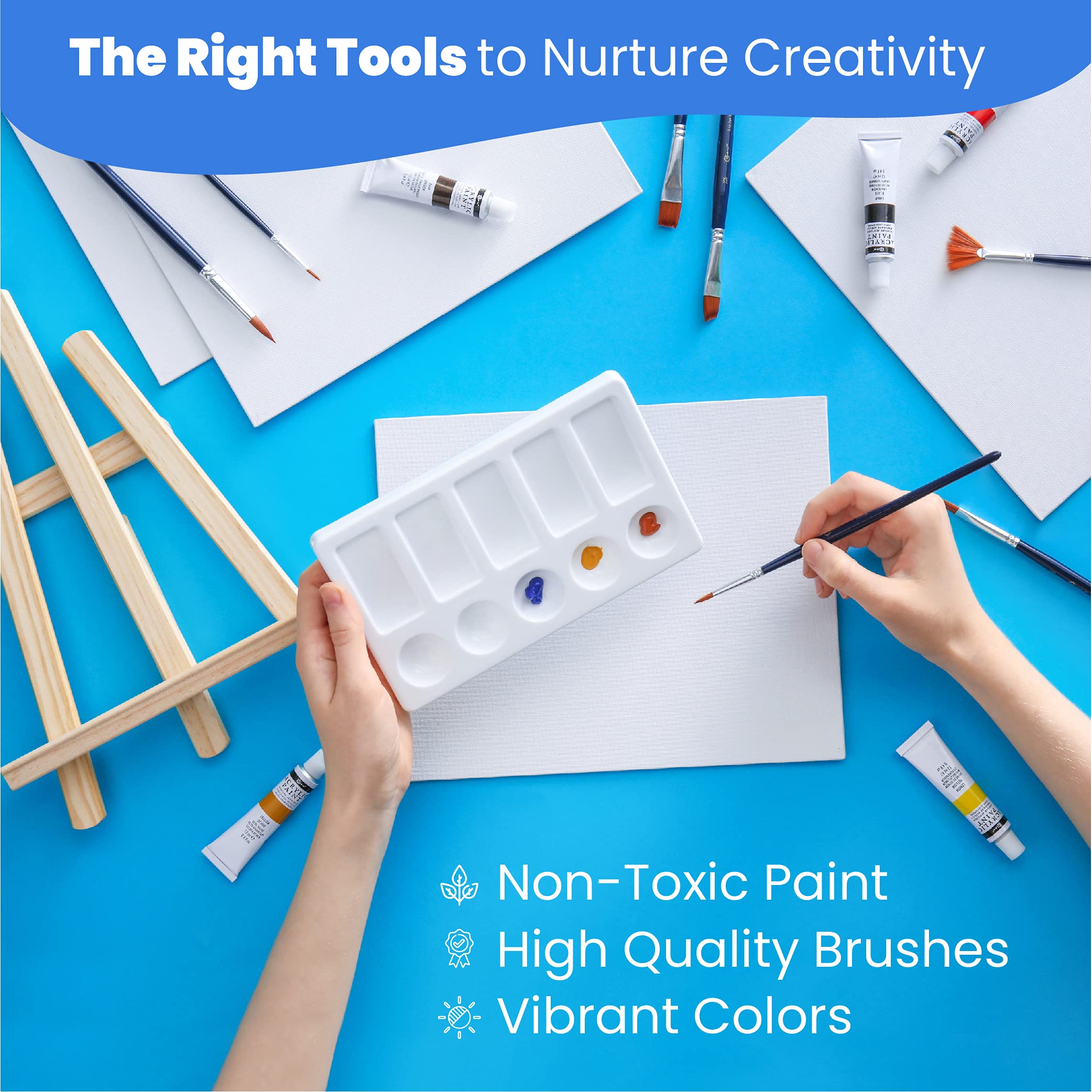 RISEBRITE Kids Art Set 25 Pcs β Deluxe Acrylic Paint Set for Kids Includes Non Toxic Paint, Tabletop Easel, Paint Brushes, Canvas, Painting Pad